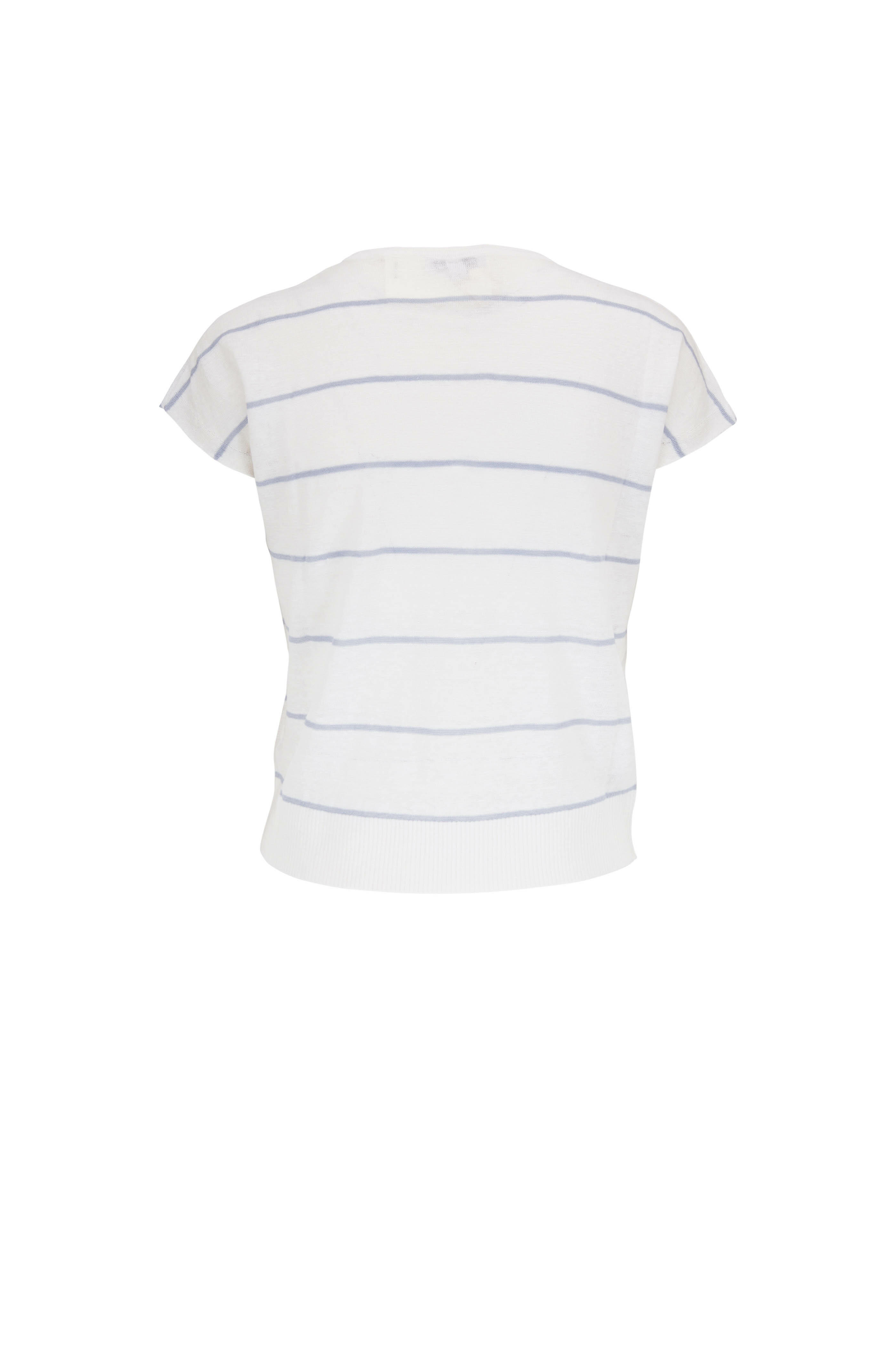 Kinross - White & Wave Stripe Cap Sleeve Sweater