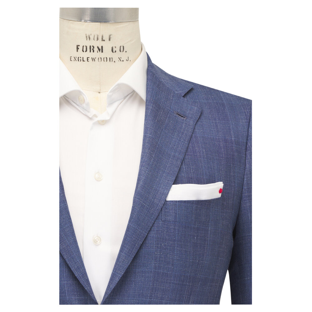 Kiton - Slate Blue Tonal Plaid Wool, Silk & Linen Suit