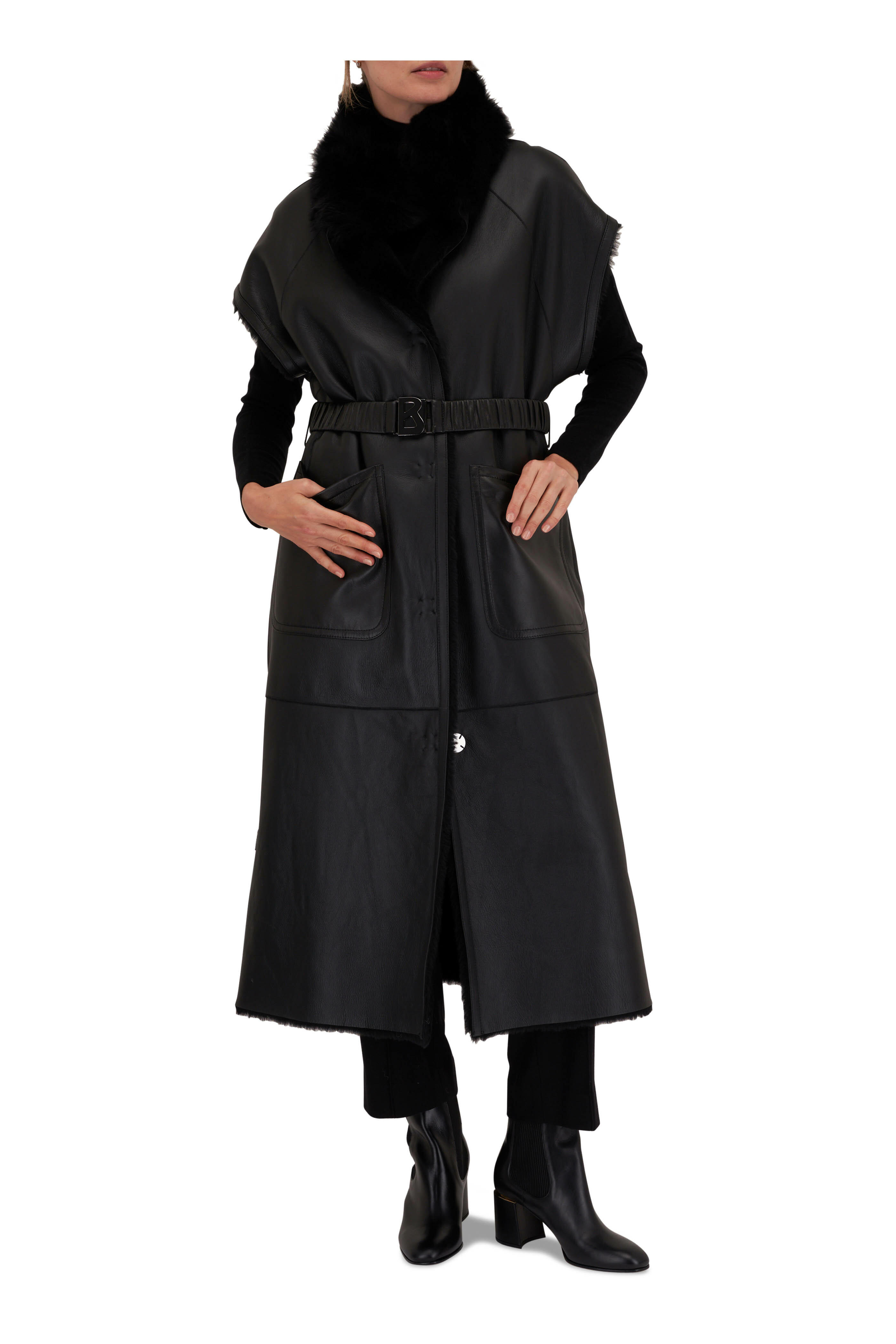 Bogner - Zenia Black Shearling Reversible Vest | Mitchell Stores
