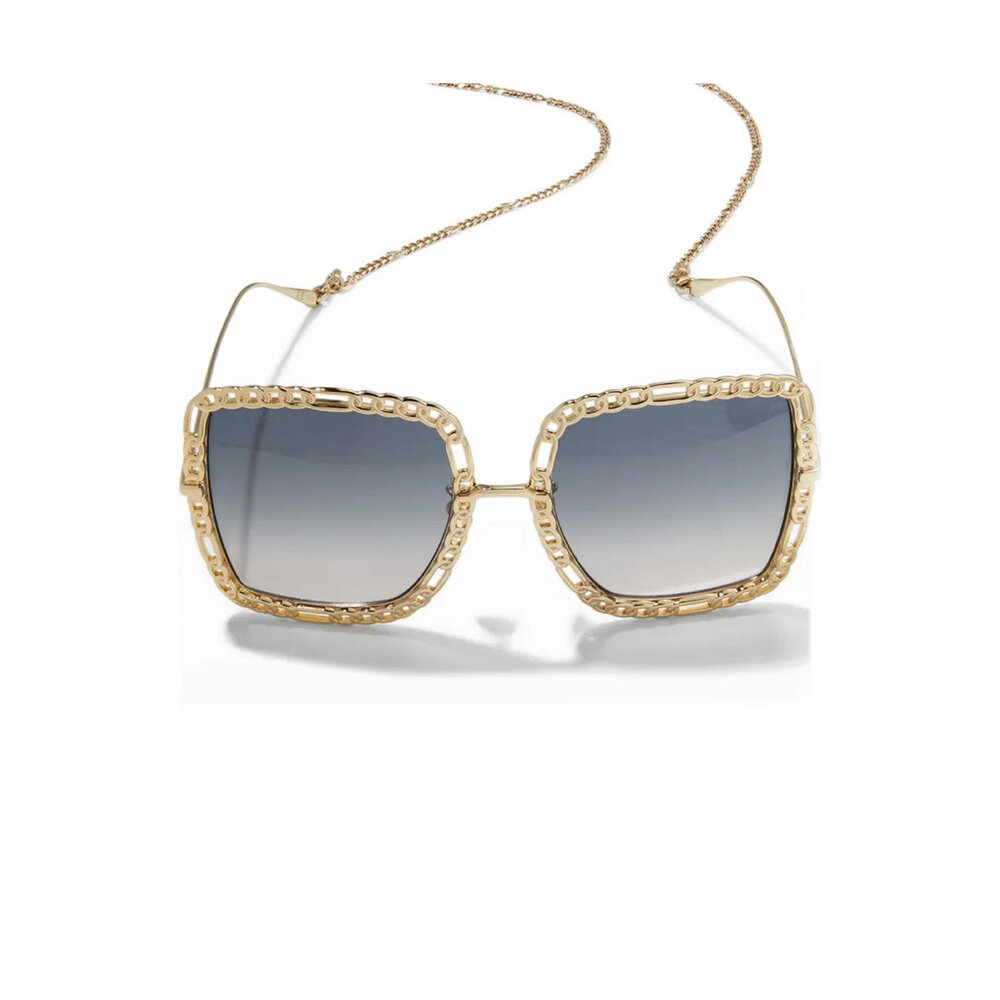 Gucci Sunglasses/safilo - Square Metal Sunglasses w/ Chain Strap