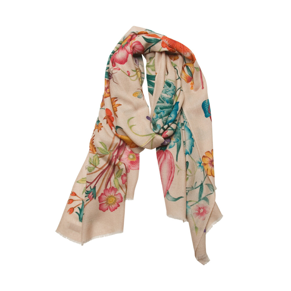 Janavi - Bouquet of Love Cashmere Wrap in Light Beige
