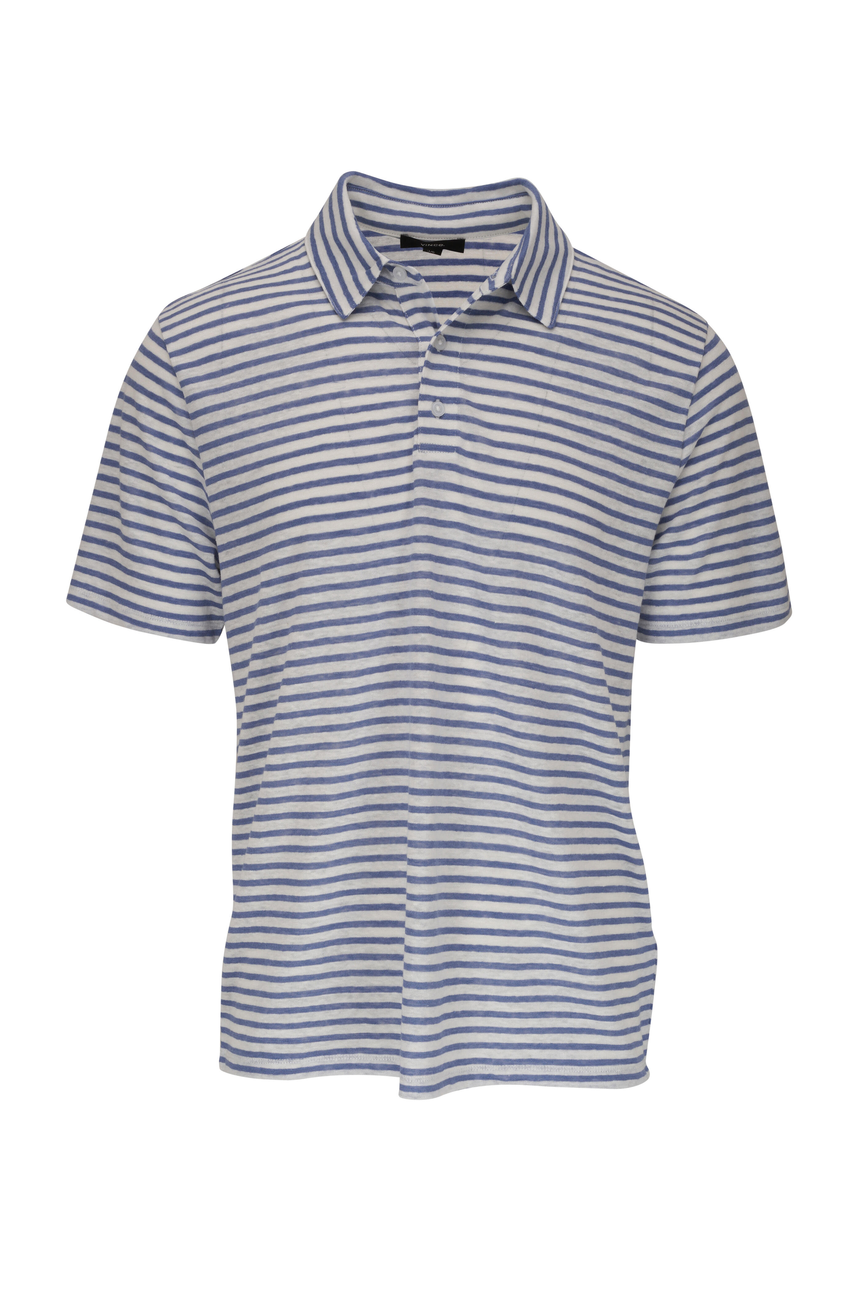 Vince - Light Blue Striped Linen Polo | Mitchell Stores