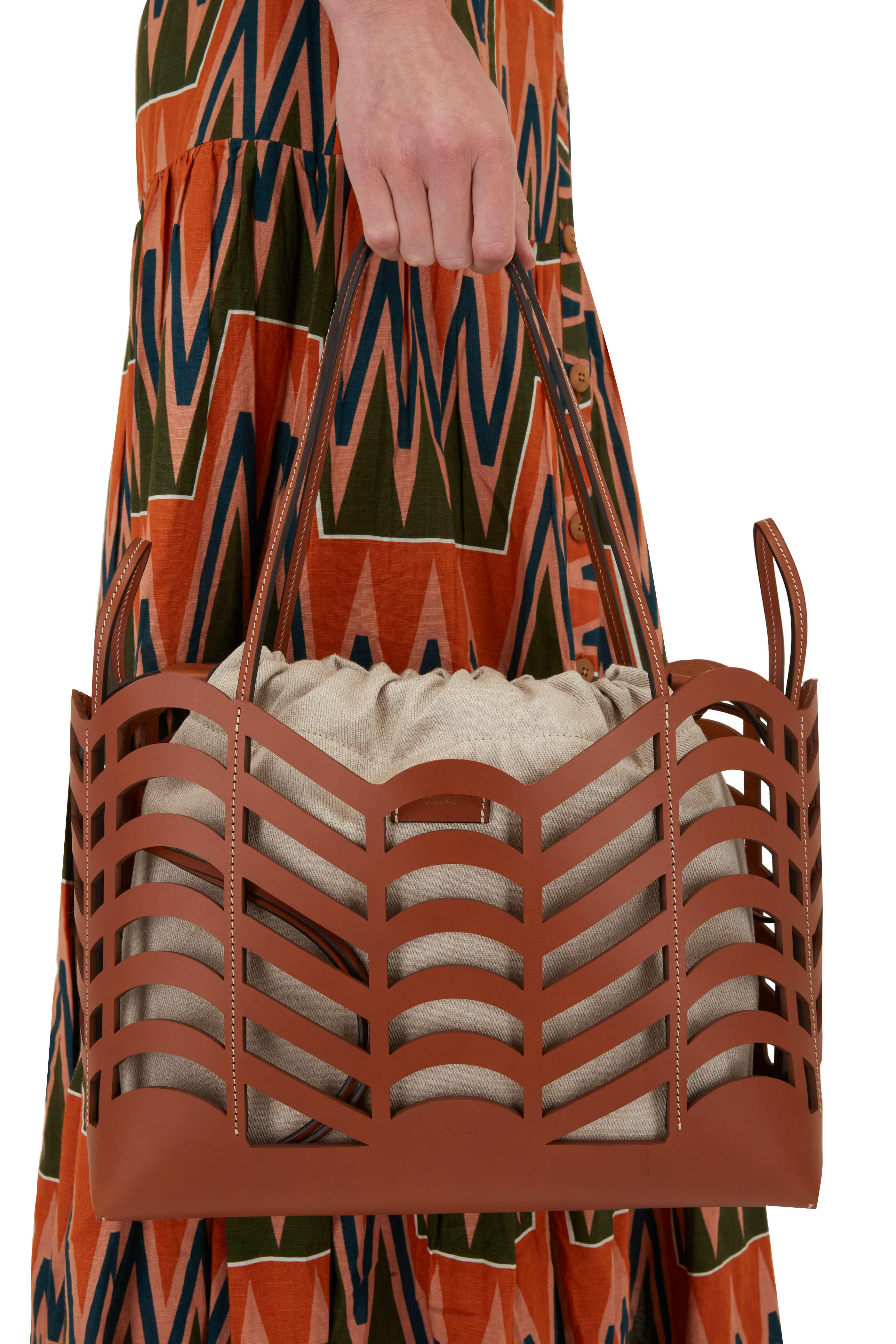 Chloé - Kayan Caramel Leather & Linen Tote | Mitchell Stores