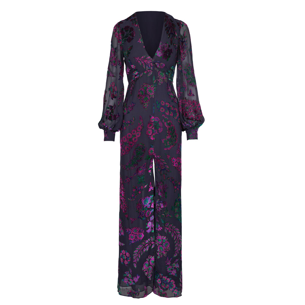Etro - Navy Multicolor Devore Velvet Gown | Mitchell Stores
