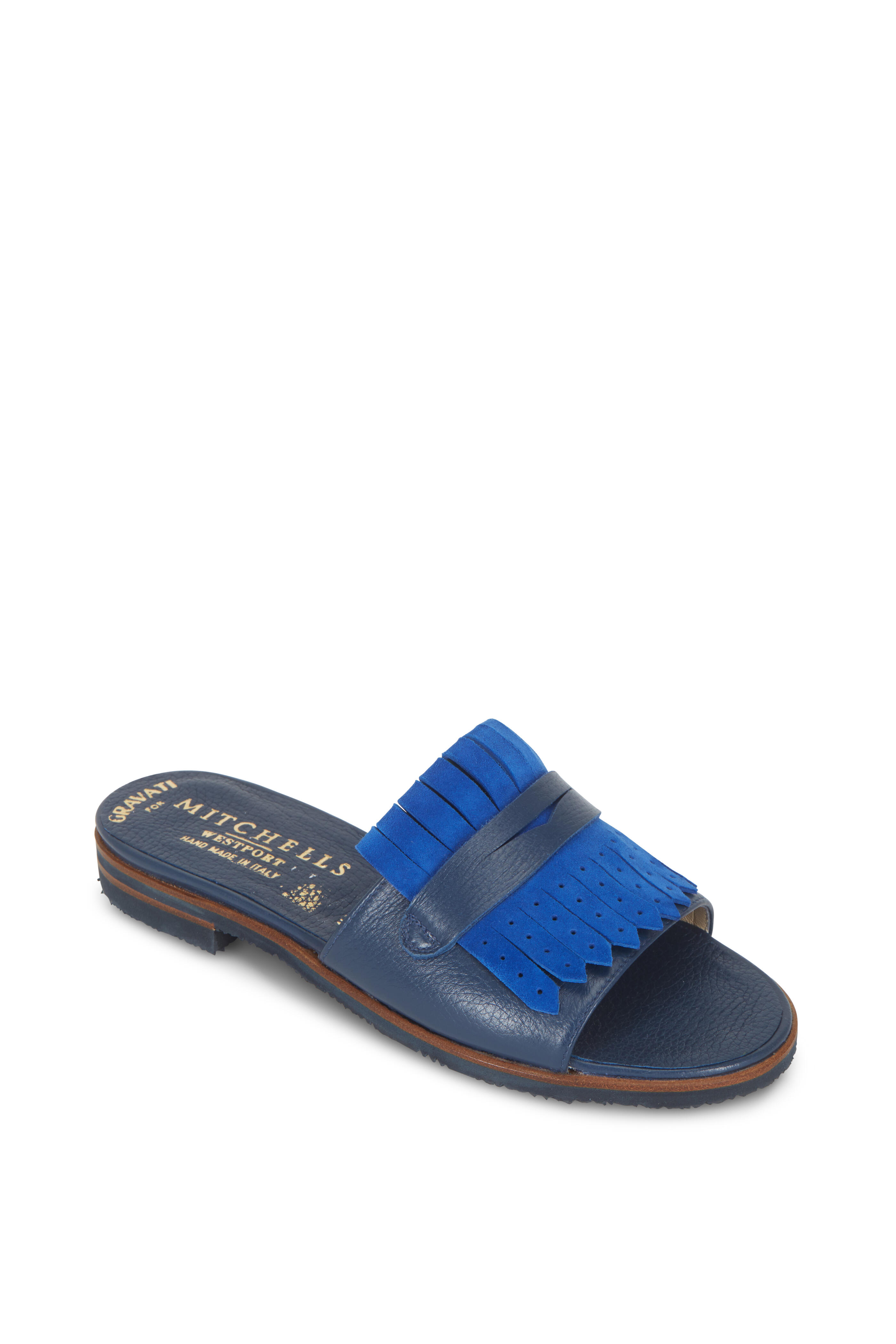 Gravati - Micro Blue Leather & Suede Kiltie Slide