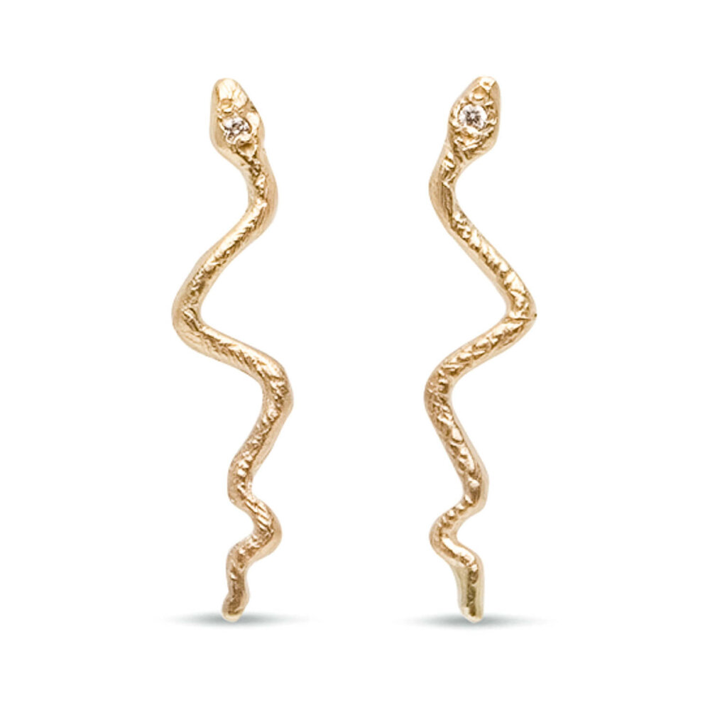 Victoria Cunningham Jewelry - Yellow Gold Diamond Snake Stud Earrings