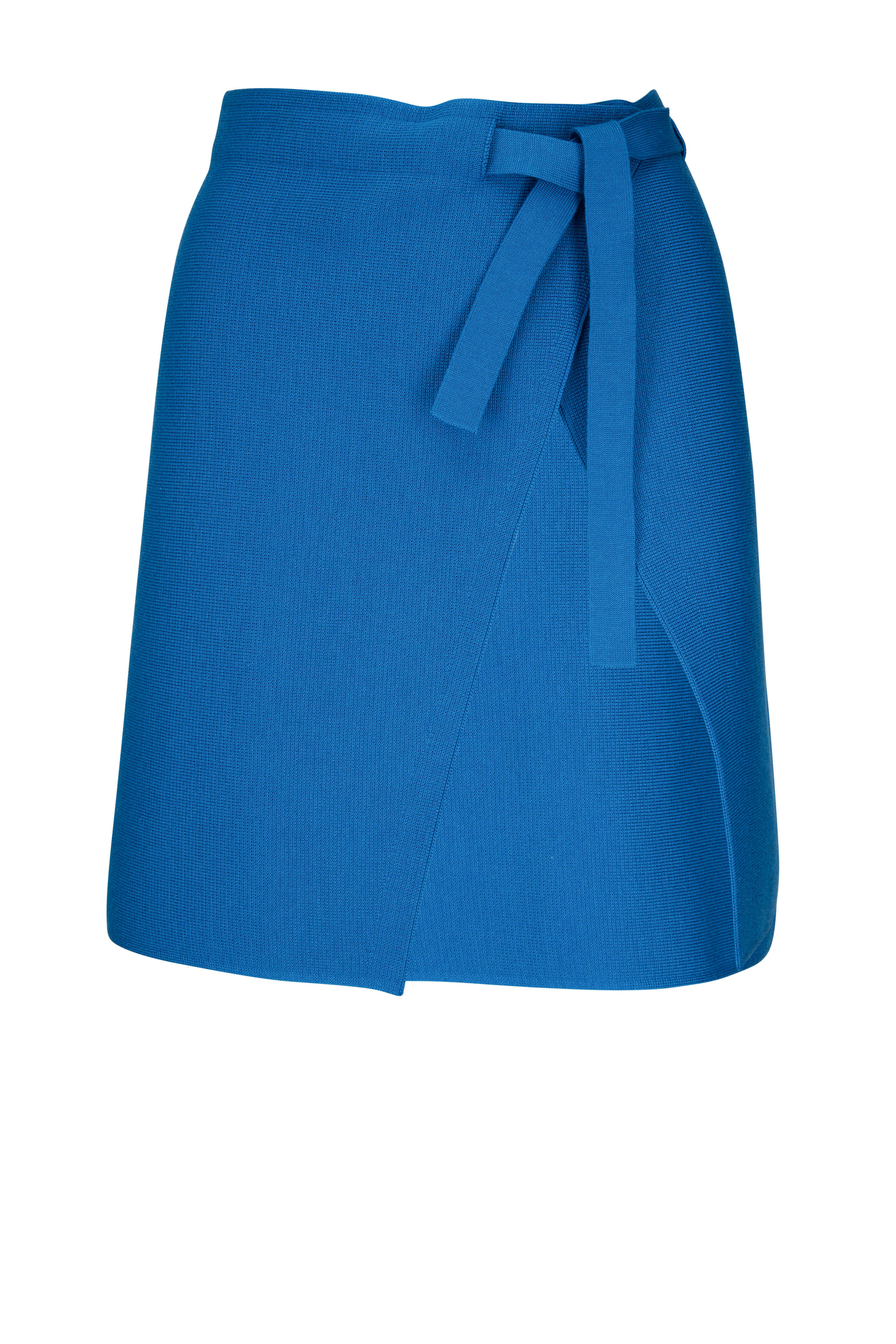 Akris - Blue Wool & Silk Blend Apron Wrap Skirt | Mitchell Stores
