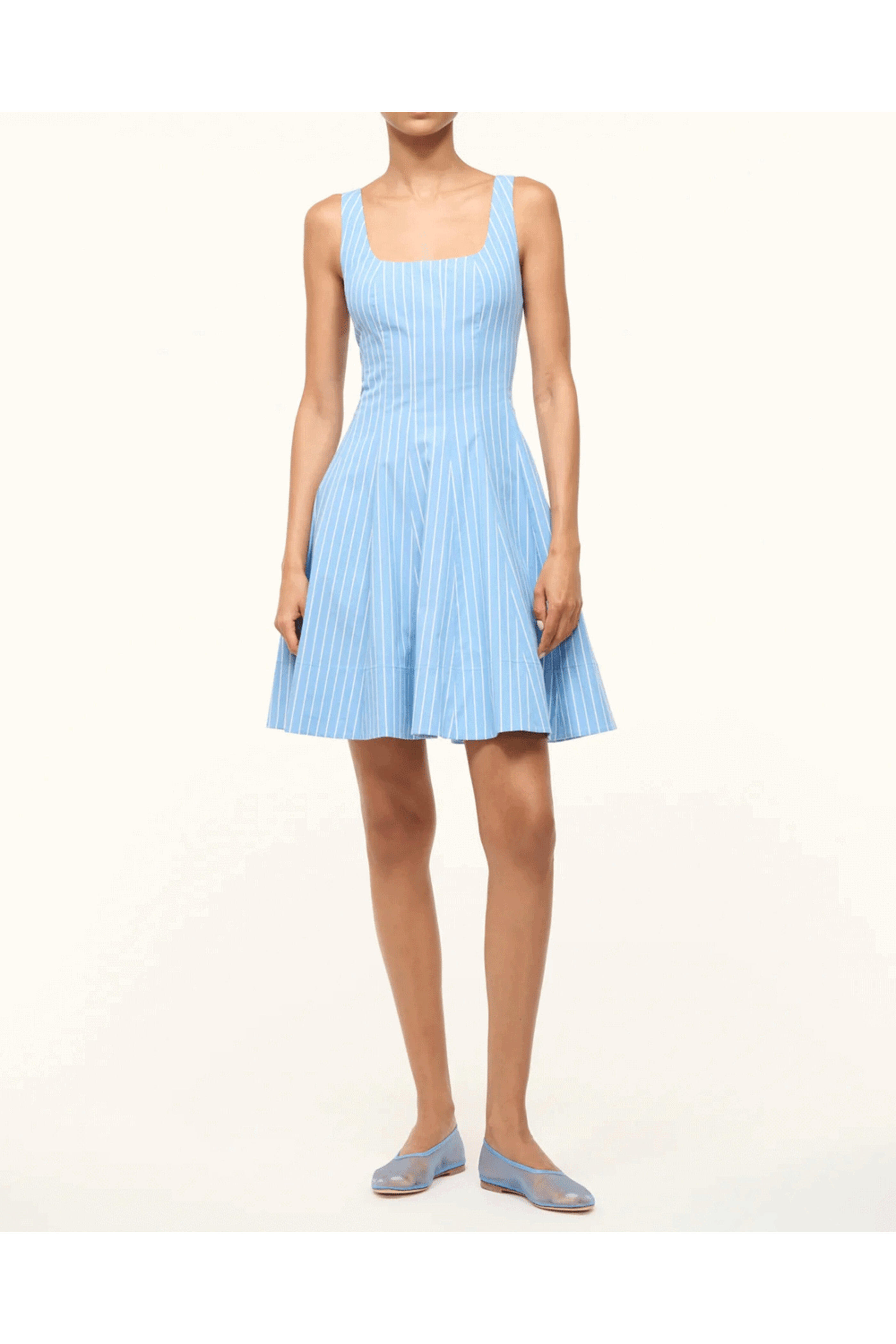 Staud - Azure Pinstripe Mini Wells Dress | Mitchell Stores