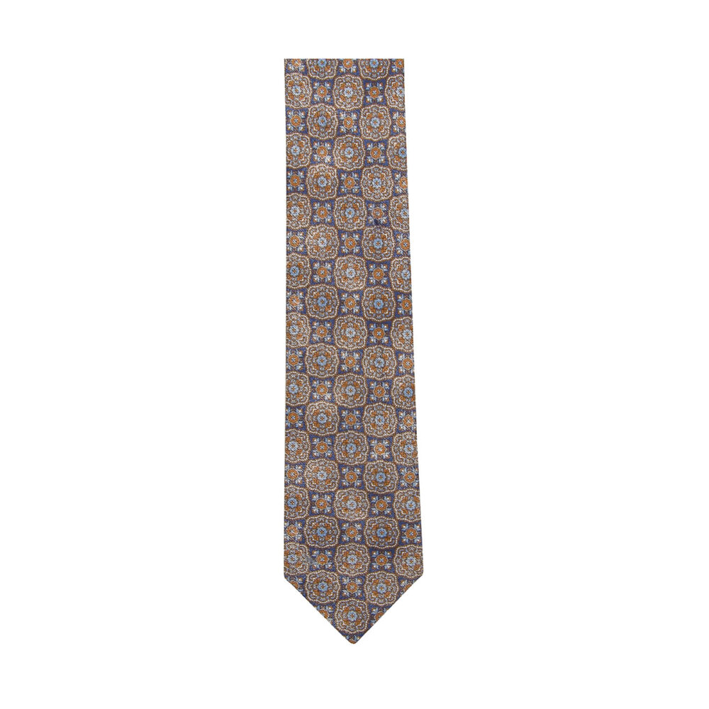 Geoff Nicholson - Blue with Burnt Orange and Sky Blue Medallion Tie