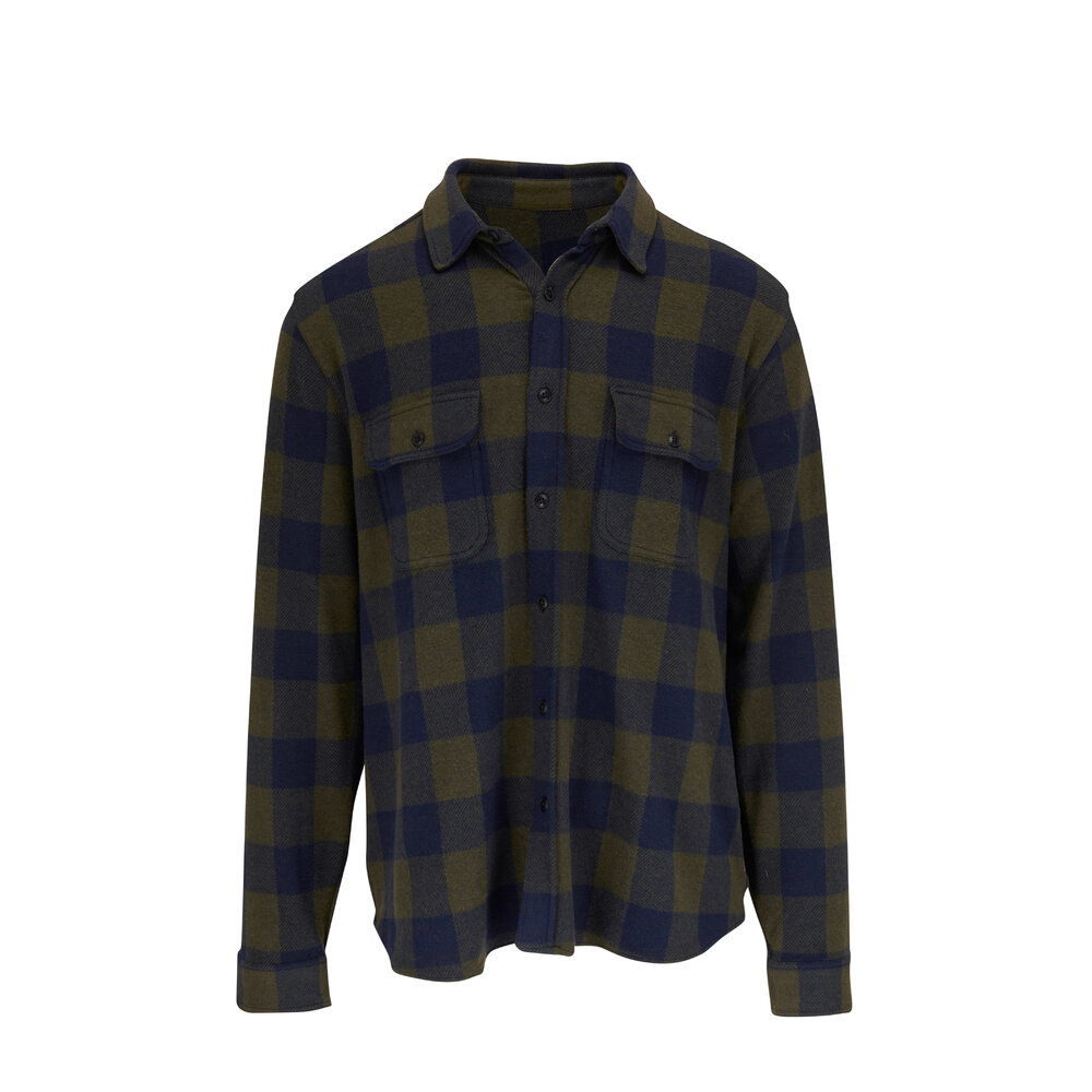 Faherty Brand - Legend™ Navy Olive Buffalo Sweater Shirt