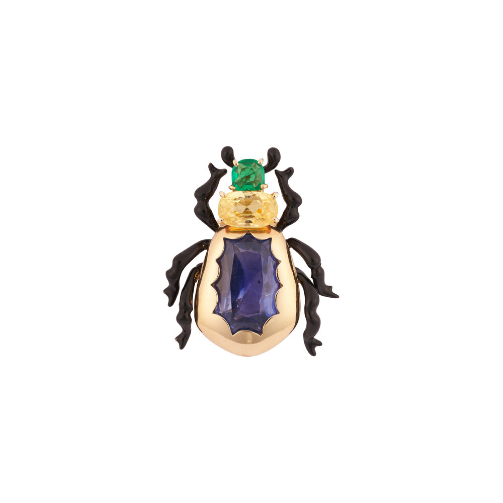 Vintage Collection - Yellow & Blue Sapphire Beetle Pin