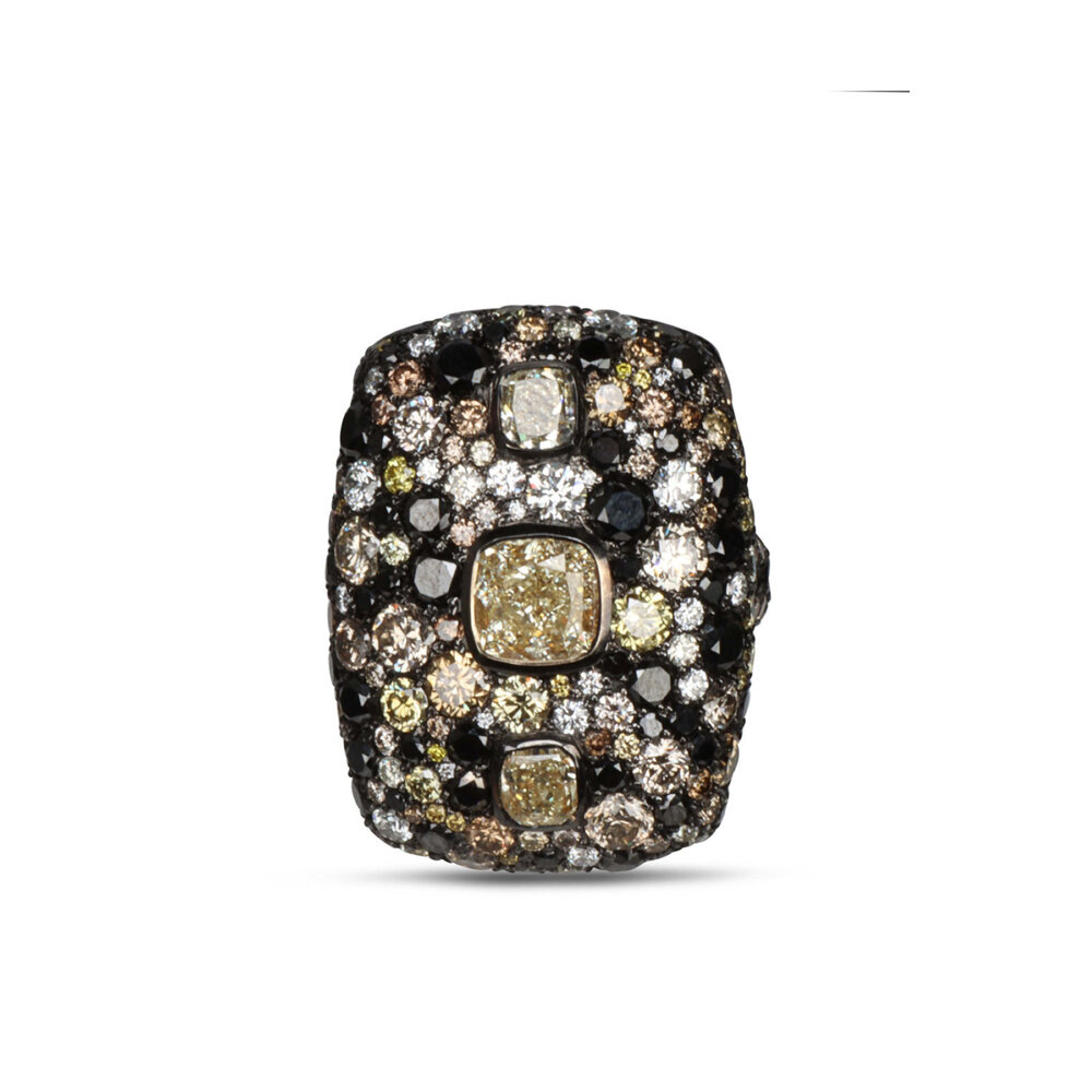Jared Lehr - Champagne and Black Diamond Rectangle Ring