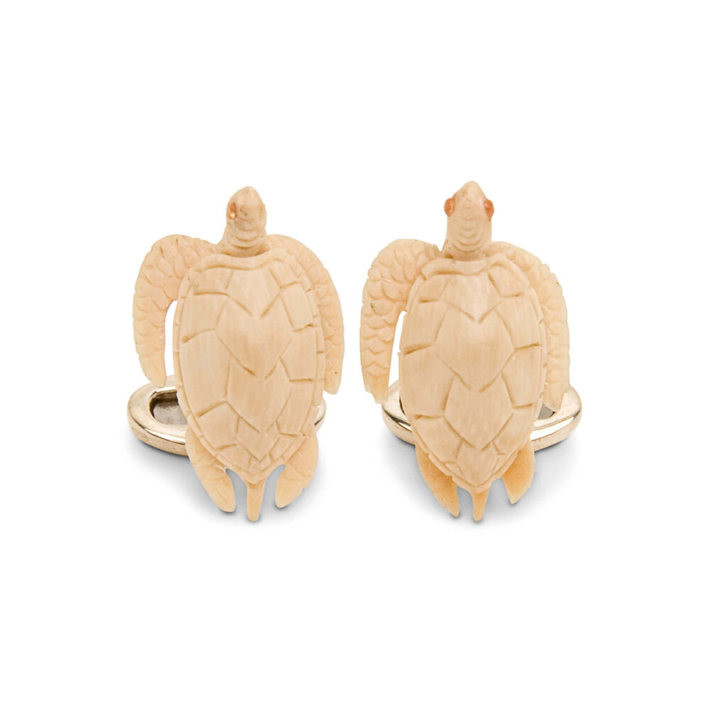 Spivey - Hand Carved Woolly Mammoth Tusk Tortoise Cufflinks