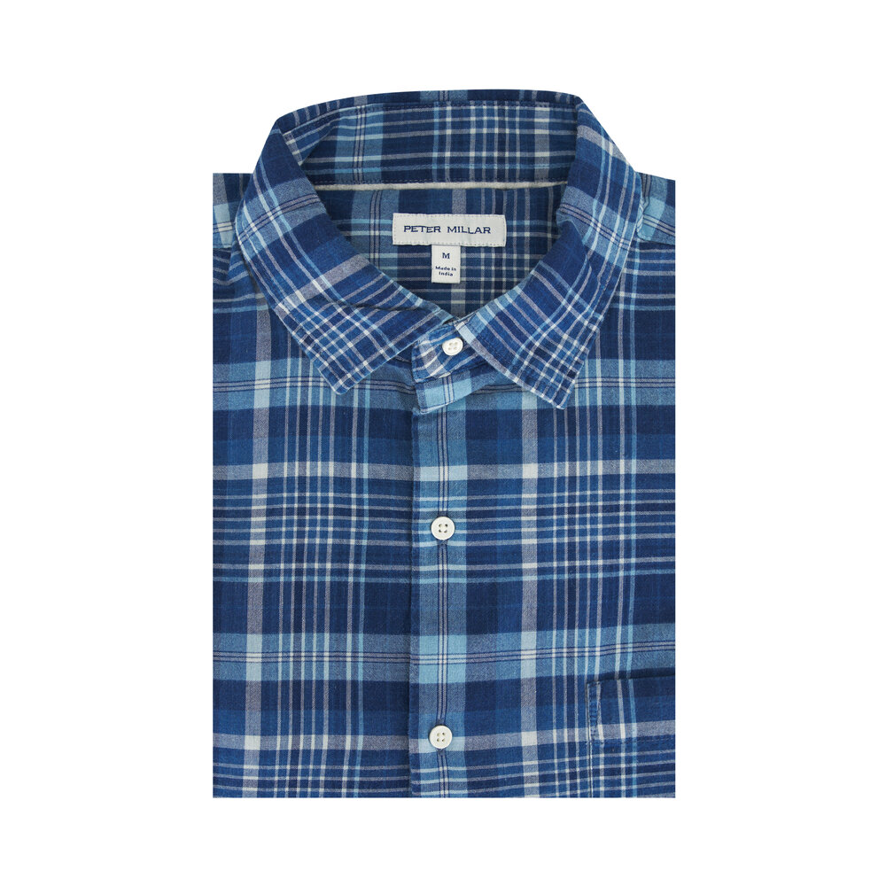 Peter Millar - Indigo Plaid Cotton Sport Shirt | Mitchell Stores