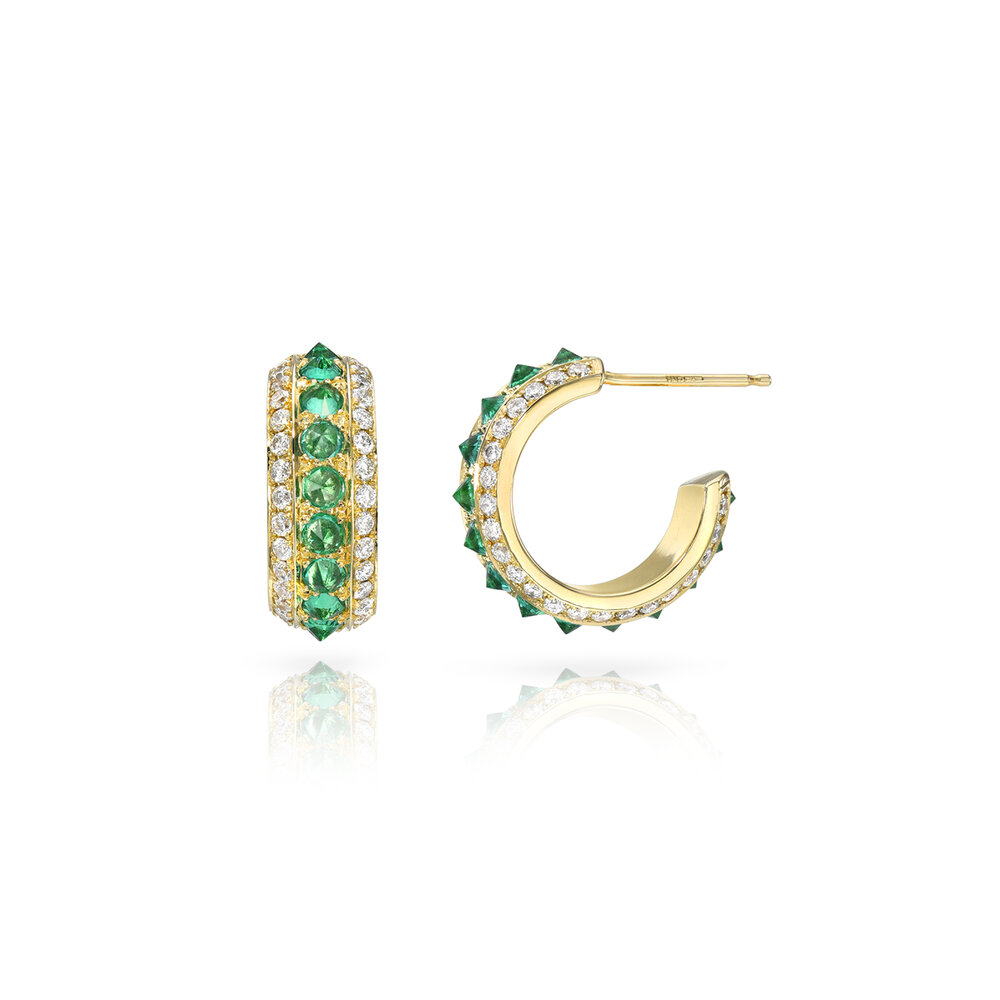 Dru - Emerald & Diamond Baby Spiked Hoops | Mitchell Stores