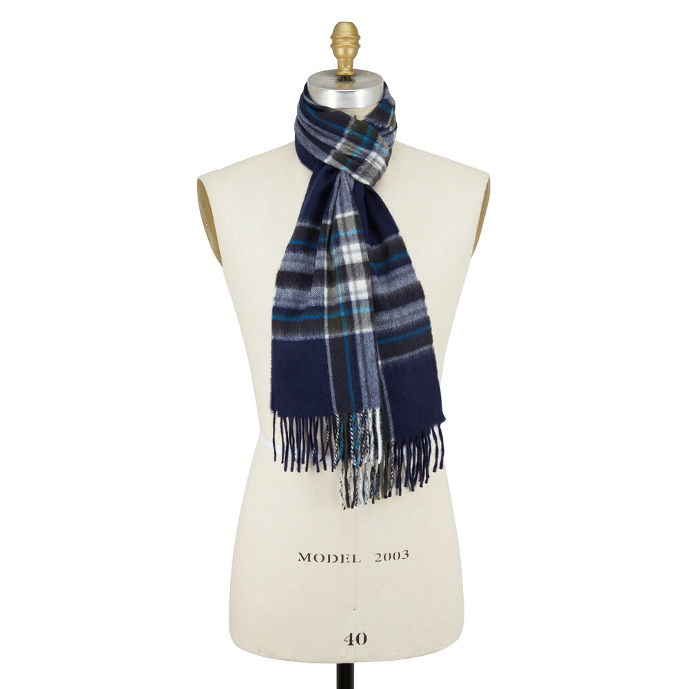 Alex Begg - Jura Lockwood Navy & Turquoise Plaid Scarf