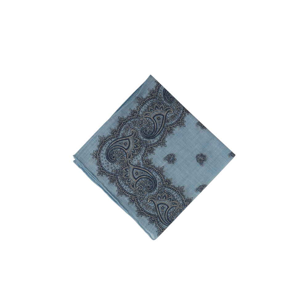 Geoff Nicholson - Light Blue Paisley Print Pocket Square