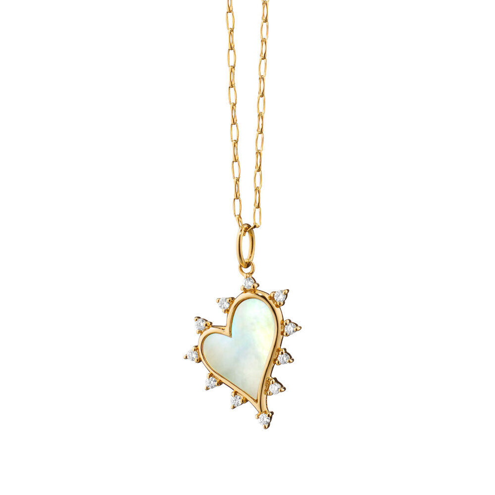 Monica Rich Kosann - Mother of Pearl Heart & Diamond Pendant Necklace