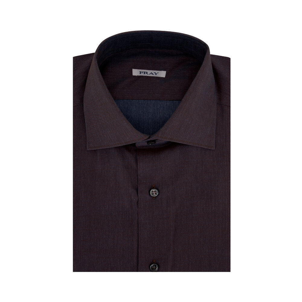 Fray - Brown & Blue Cotton Dress Shirt | Mitchell Stores