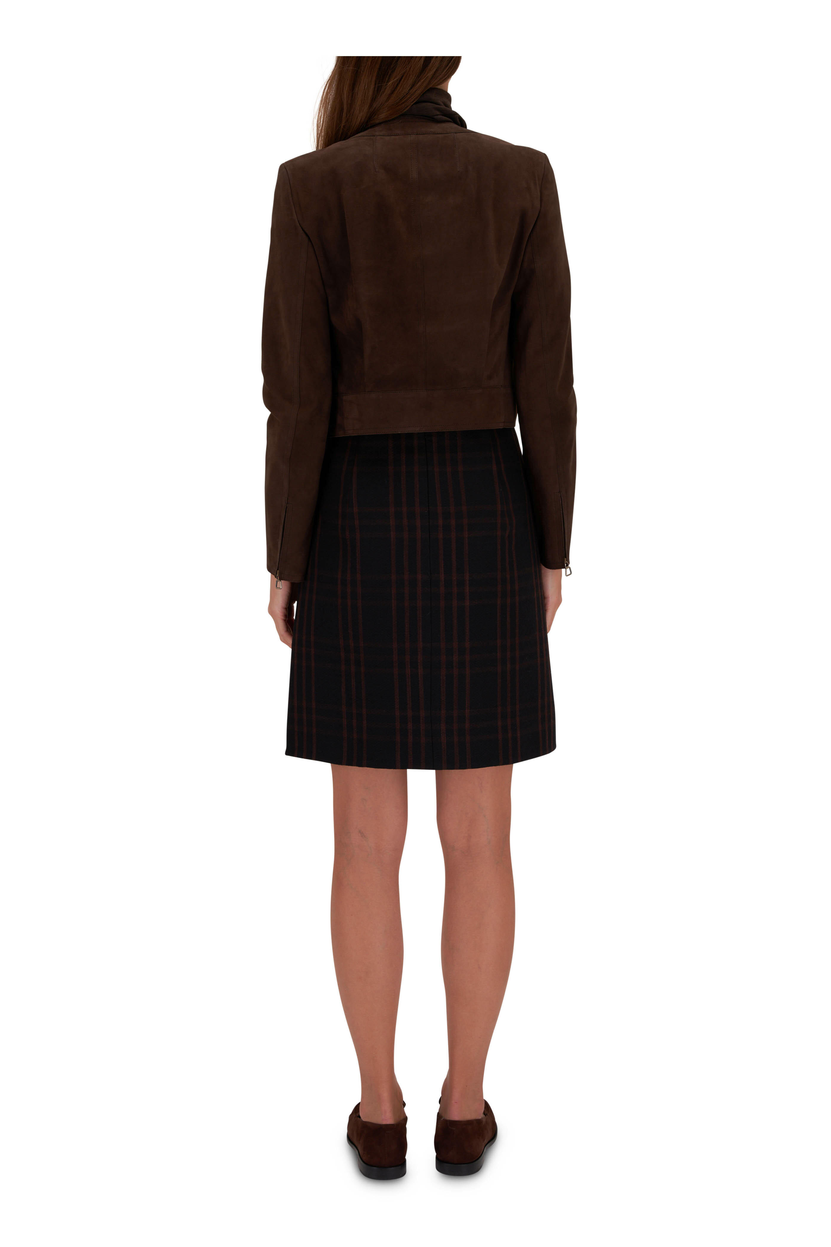 Akris - Windowpane Black & Brown Check A-Line Mini Skirt