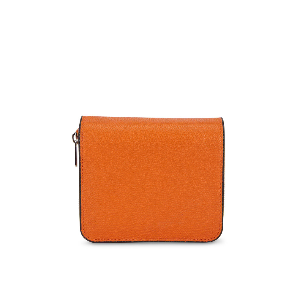 Valextra - Orange Grained Leather Double Wallet
