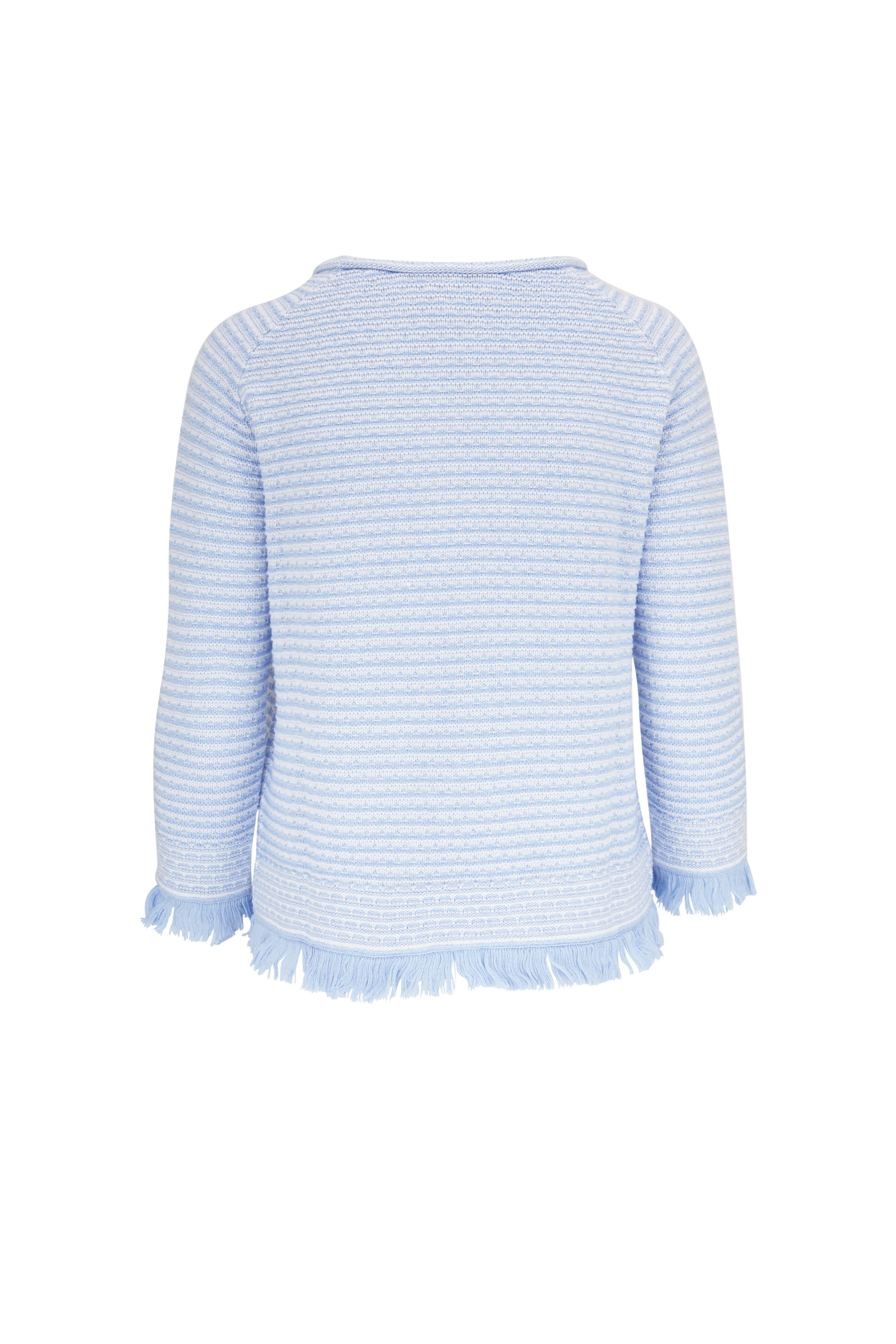 Kinross - Periwinkle & White Textured Fringe Pullover