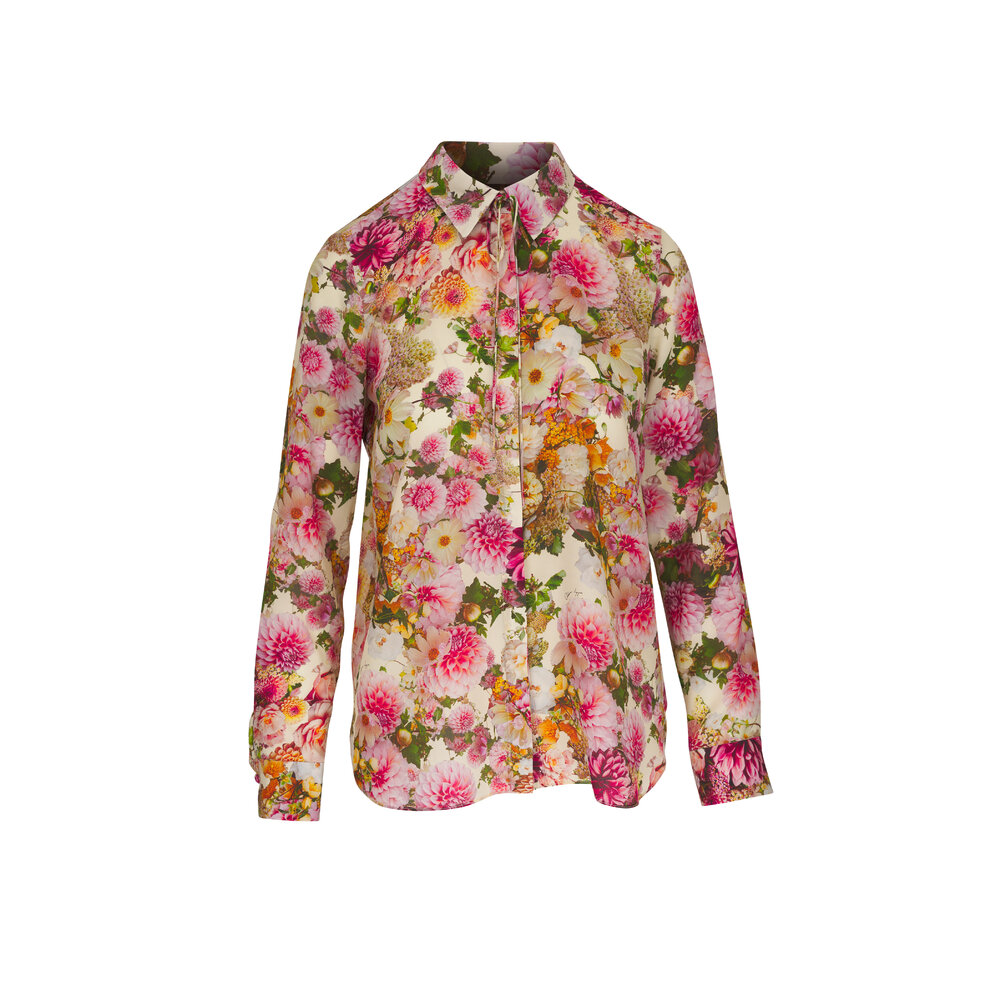 Adam Lippes - Cream Multi Floral Print Silk Blouse