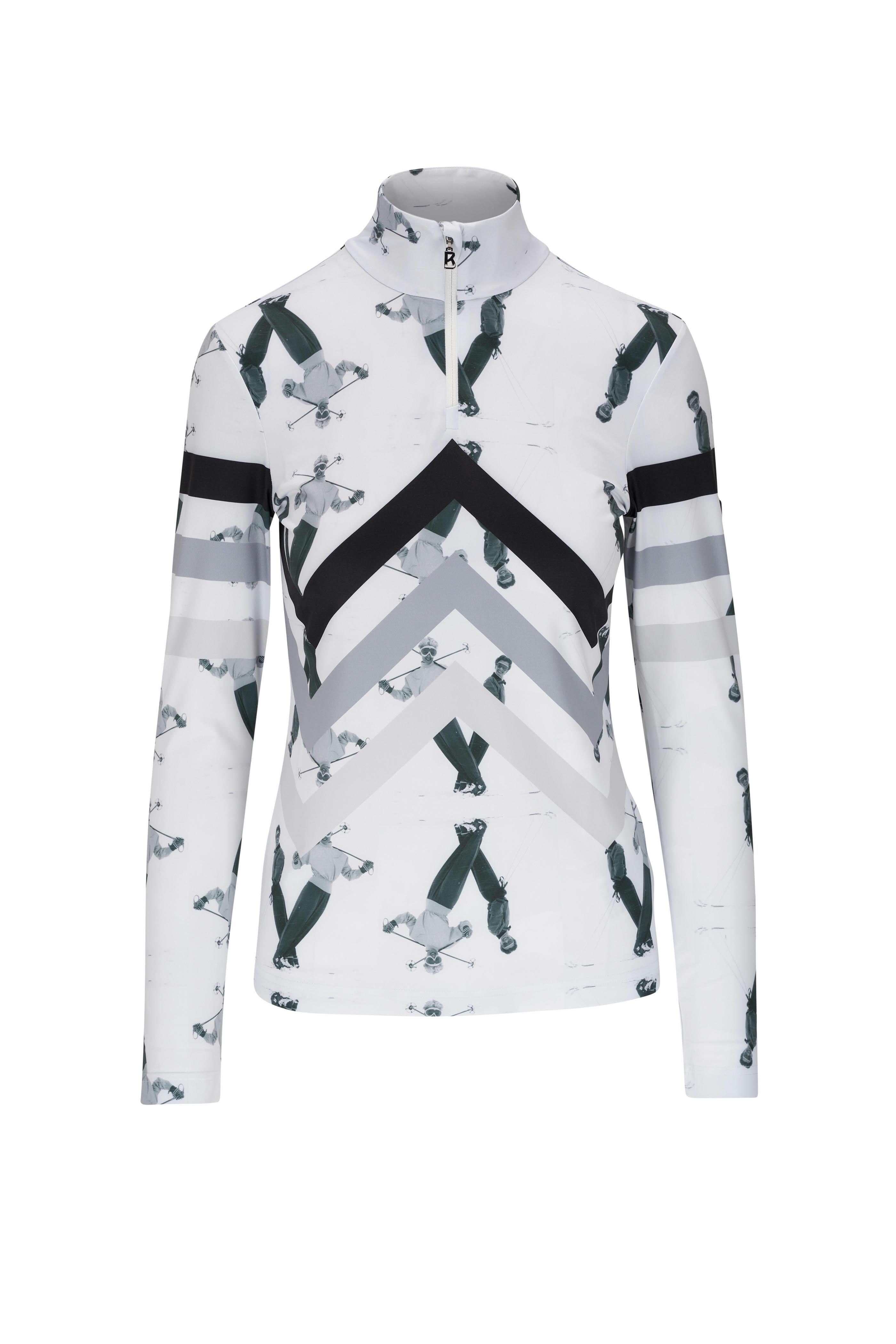 Bogner - Beline Gray & White Ski Print Zig Zag Quarter Zip