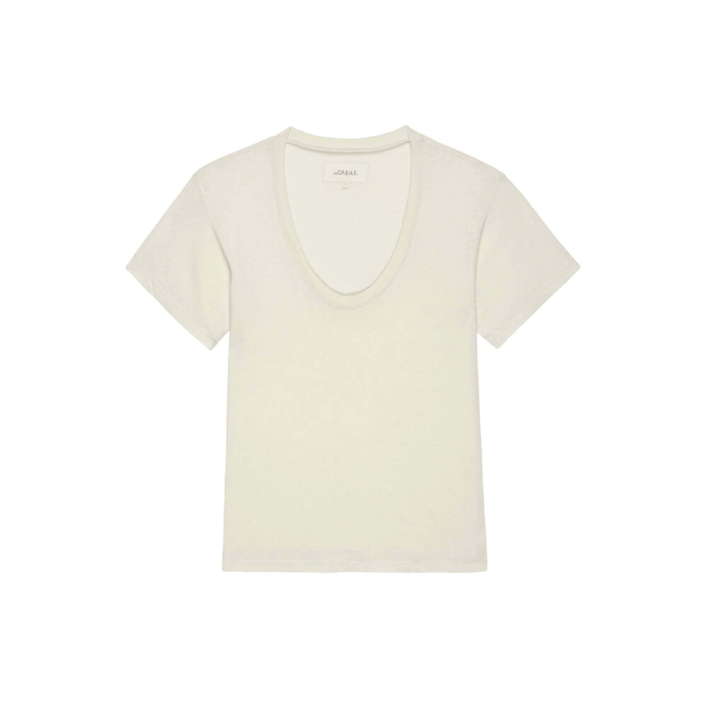The Great - Washed White U Neck Tee | Mitchell Stores
