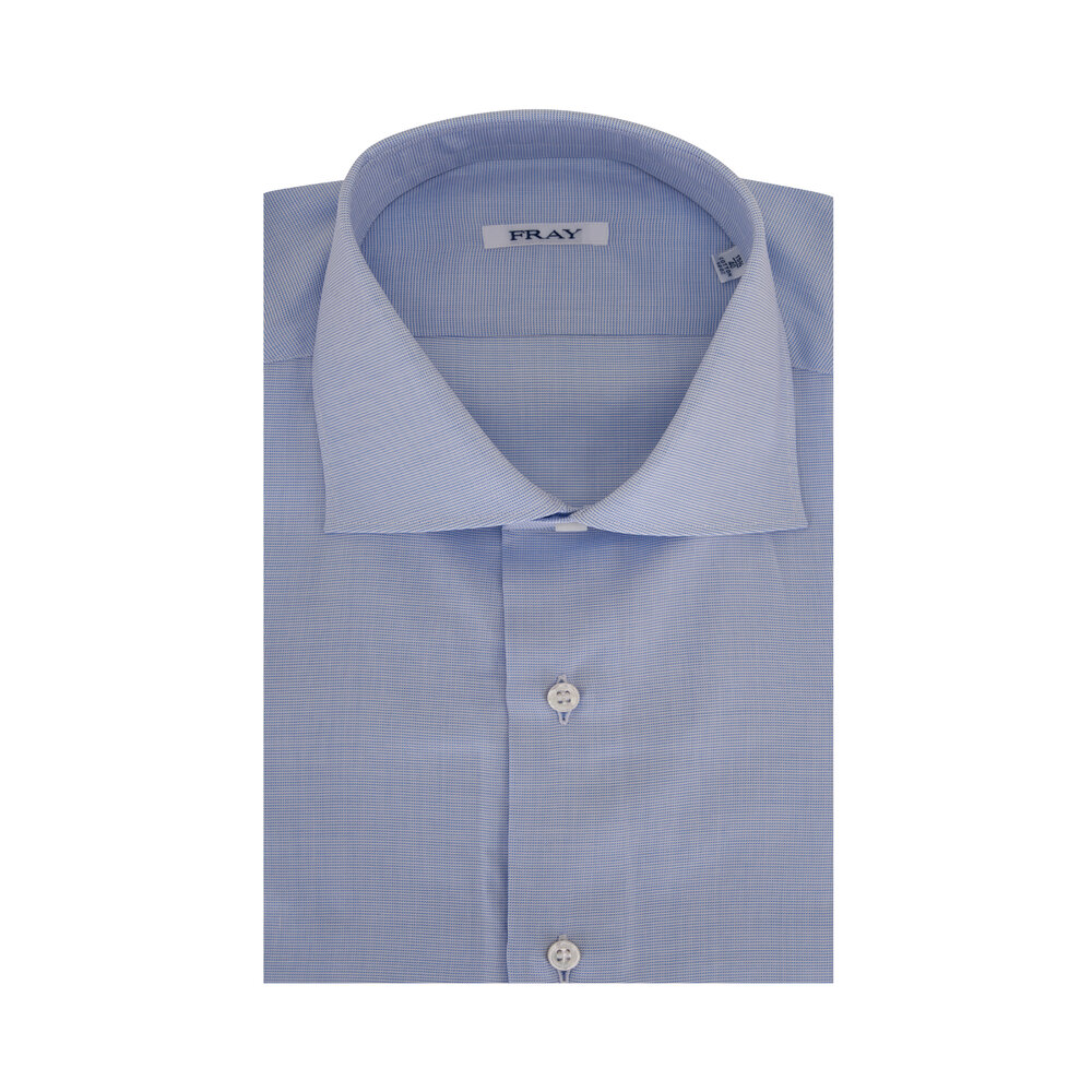 Fray - Blue Pindot Cotton Dress Shirt | Mitchell Stores