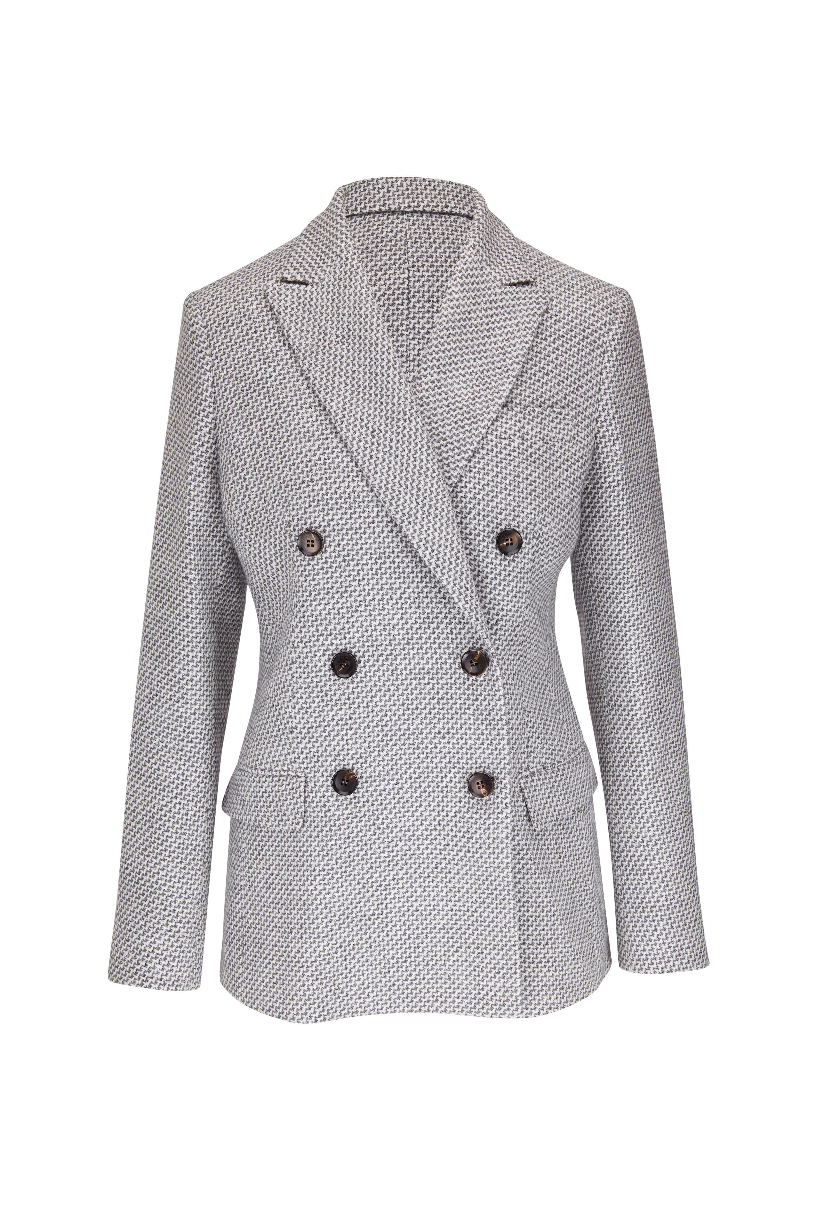 Kiton - Gray Birdseye Double Breasted Jacket | Mitchell Stores