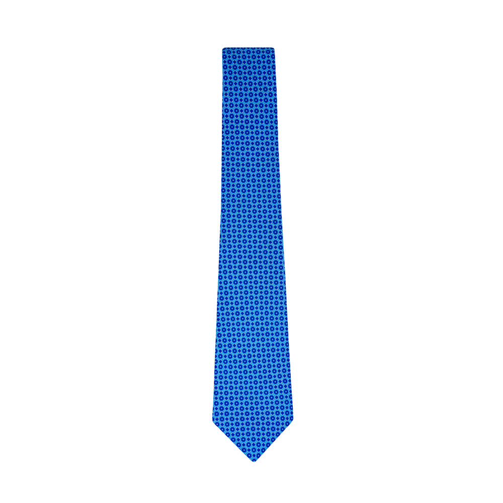Kiton - Light Blue Geometric Print Silk Necktie | Mitchell Stores