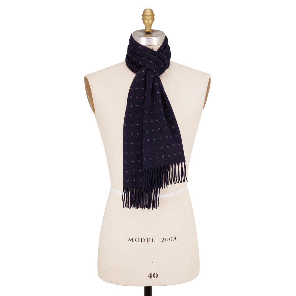 Loro Piana - Navy Blue Cashmere Geometric Print Scarf