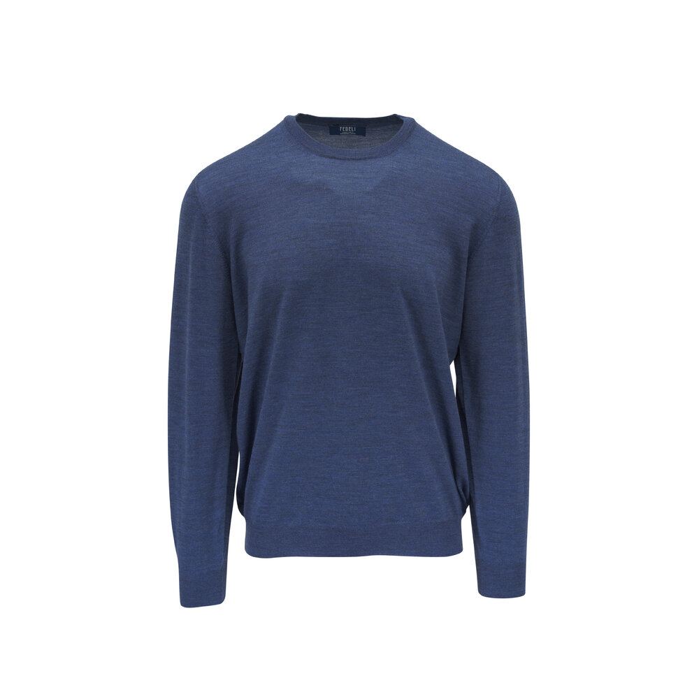 Fedeli - Denim Super 140's Wool Crewneck Pullover