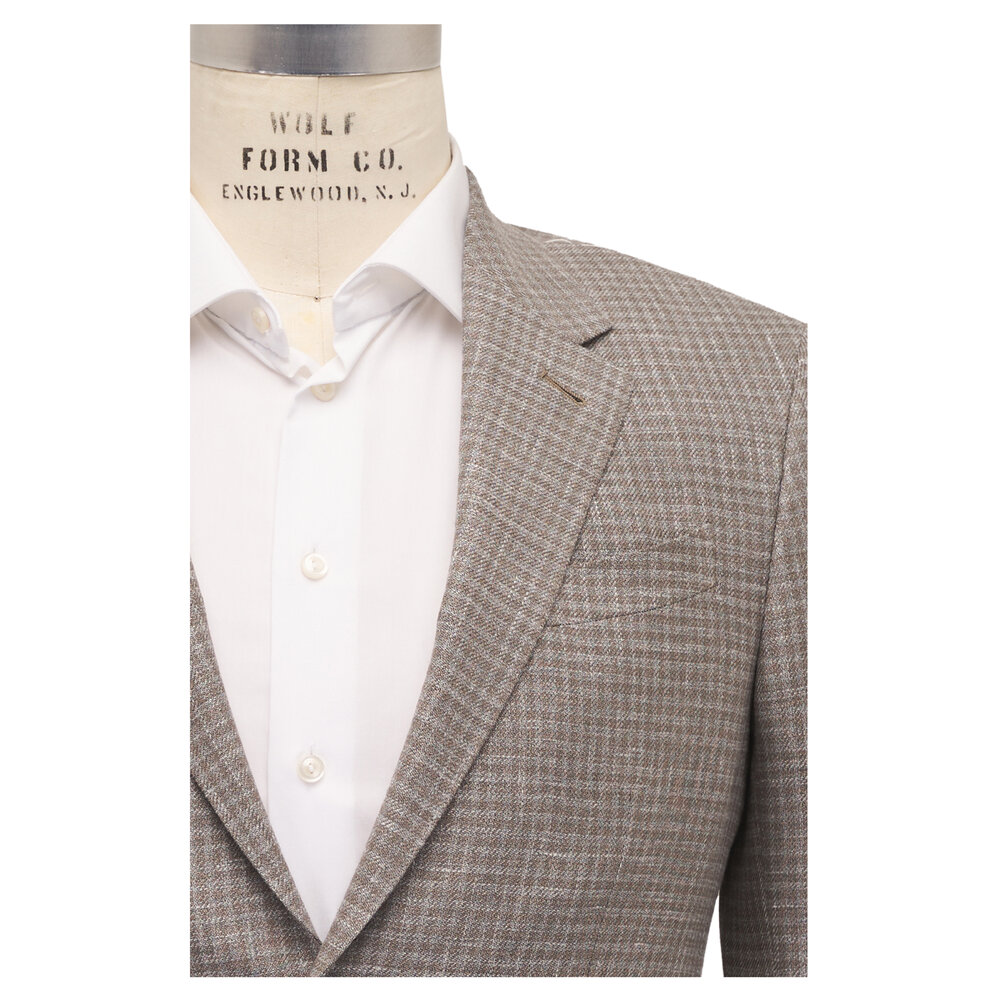 Zegna - Taupe Plaid Linen, Silk & Wool Crossover Sportcoat