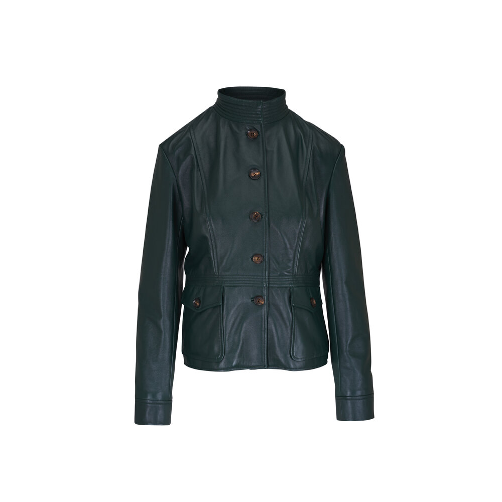 Kiton - Green Leather Front Button Jacket | Mitchell Stores