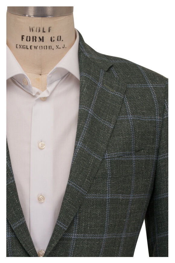 Atelier Munro - Green & Blue Windowpane Wool Blend Sportcoat