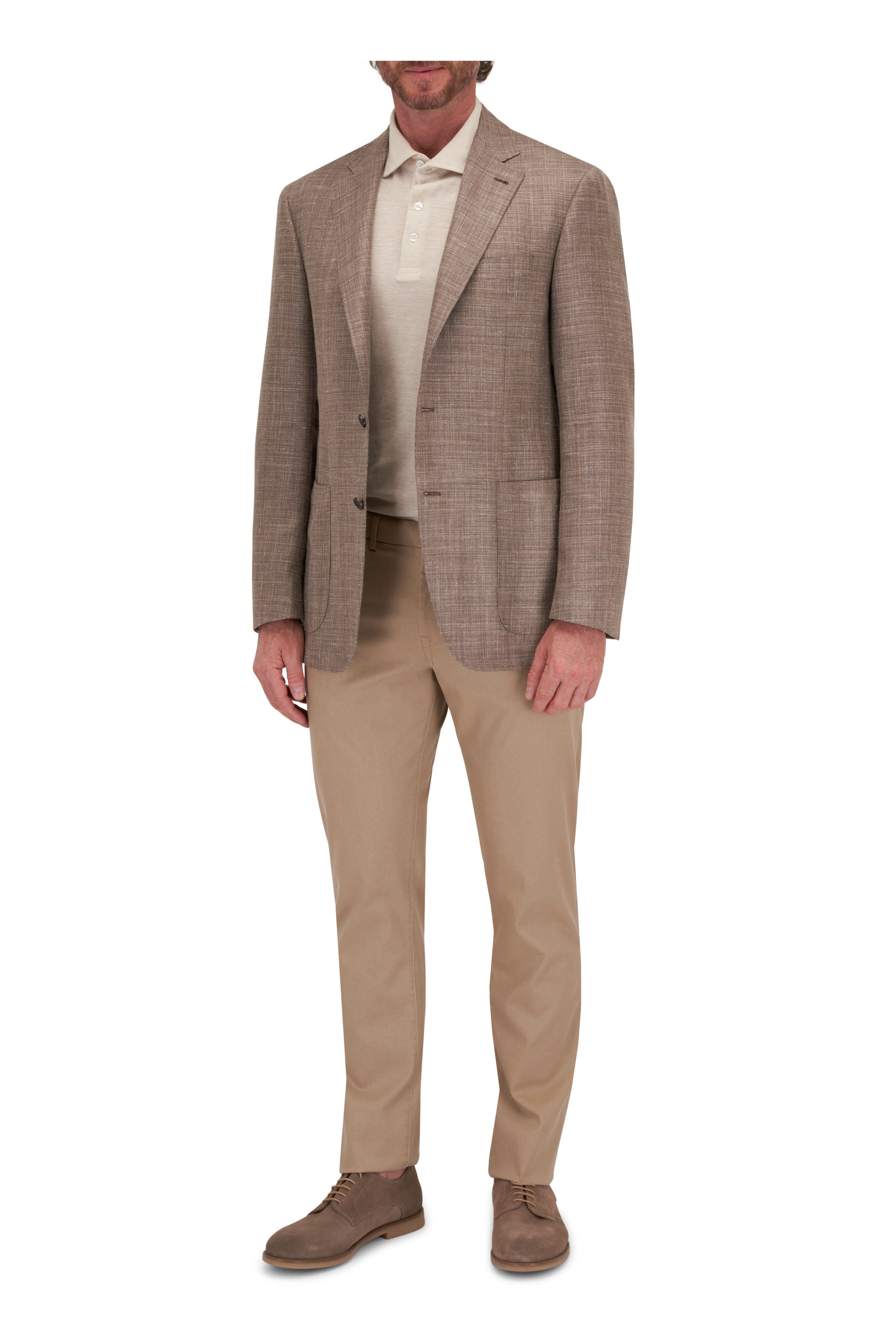 Fedeli - Oatmeal Linen & Cotton Piqué Polo | Mitchell Stores