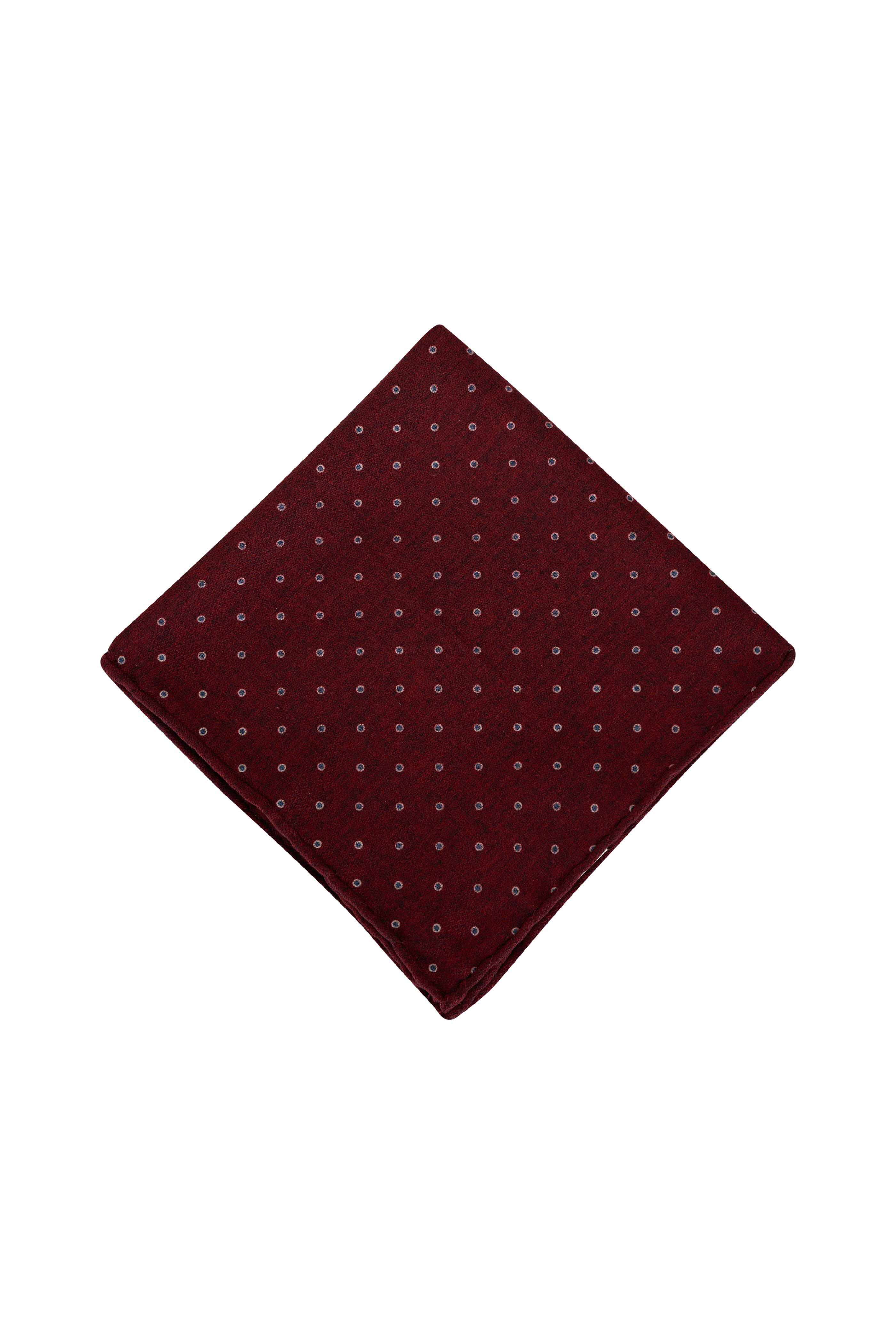 Brunello Cucinelli - Burgundy Paisley & Dot Reversible Pocket Square