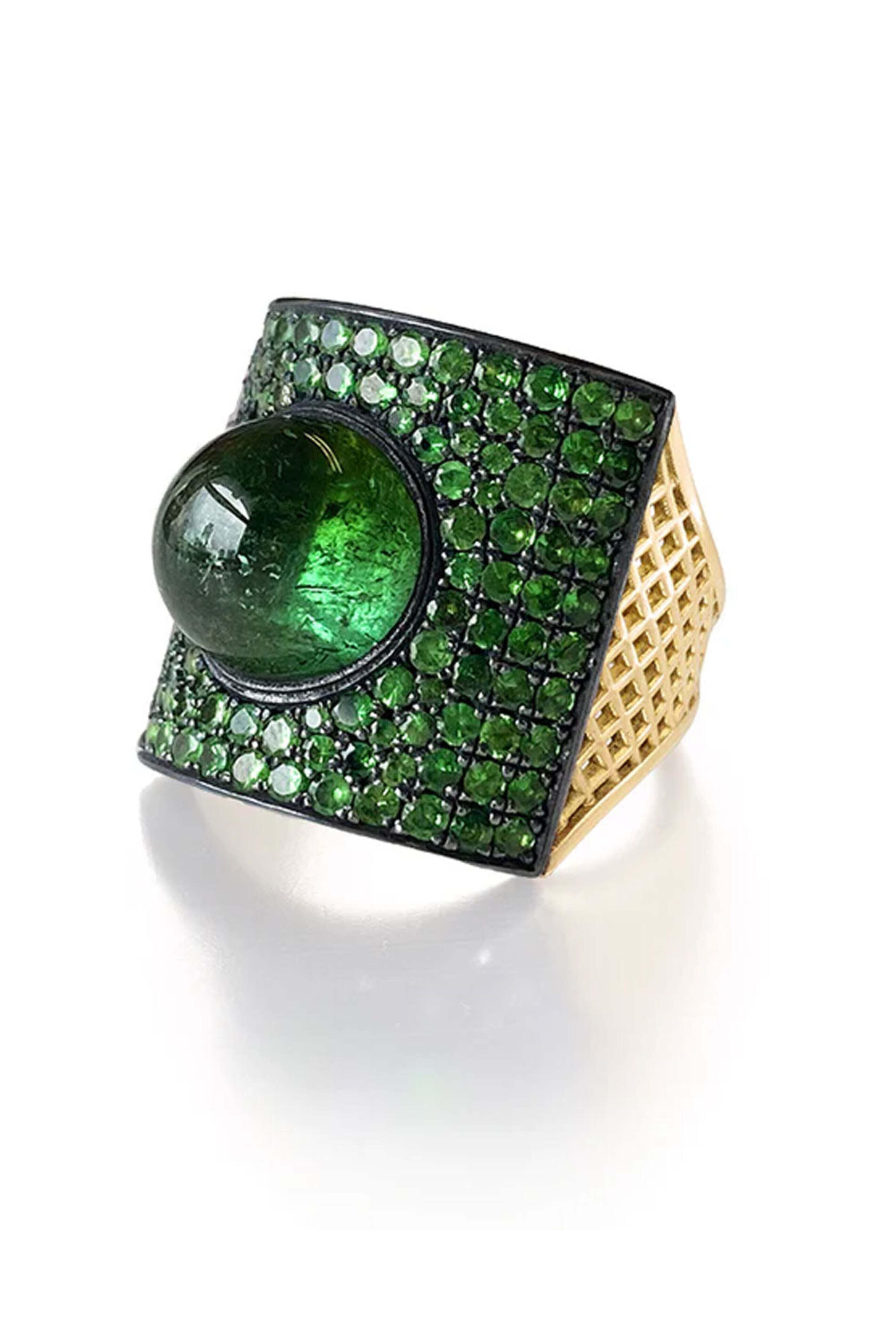 Ray Griffiths - Tsavorite and Green Tourmaline Crownwork Ring