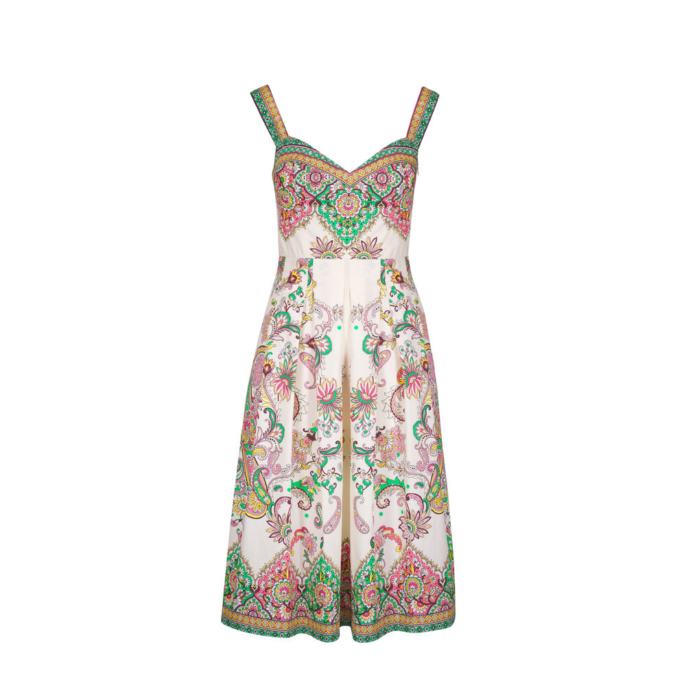 Etro - Beige Printed Cotton Midi Dress | Mitchell Stores