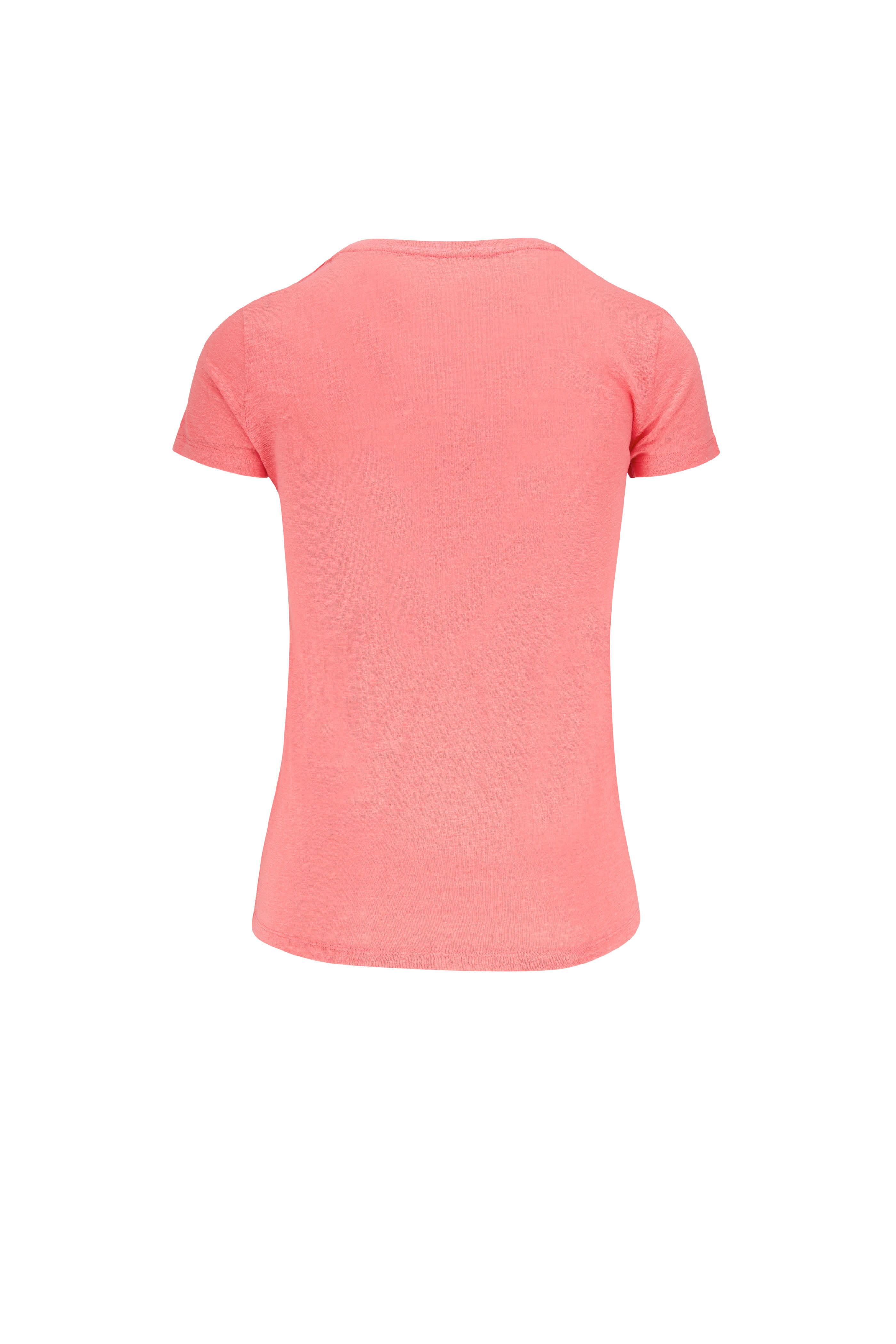Majestic - Coral Stretch Linen Crewneck T-Shirt | Mitchell Stores
