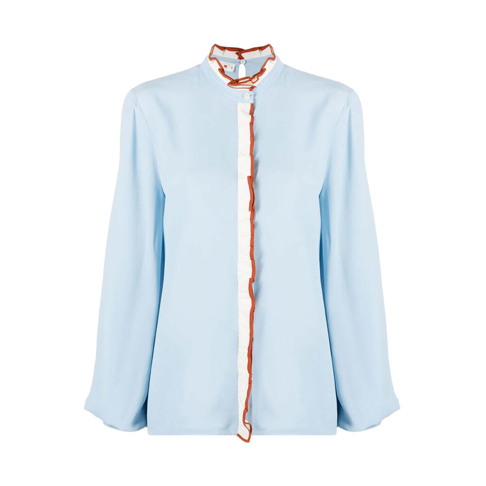 Marni - Sky Blue Ruffle Button Placket Blouse | Mitchell Stores