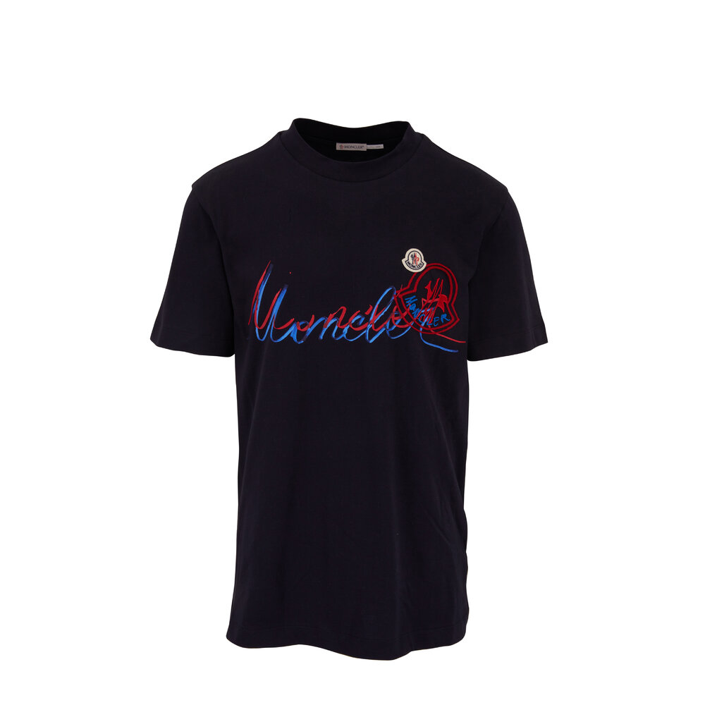 Moncler - Navy Script Logo Cotton T-Shirt | Mitchell Stores