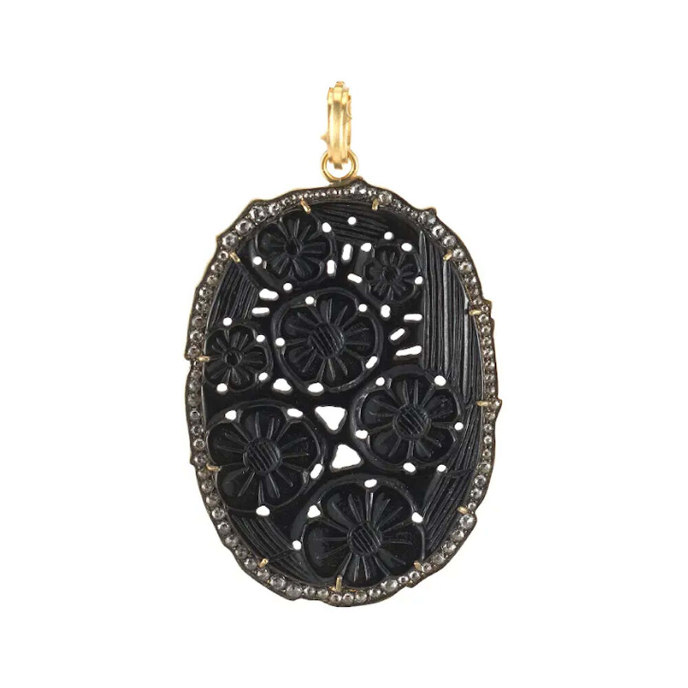 Sylva & Cie - Black Jade Flower Pendant | Mitchell Stores