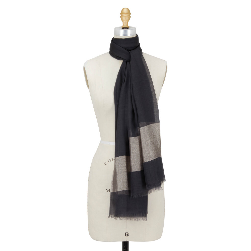 Loro Piana - Caviar Lurex Stripe Scarf | Mitchell Stores