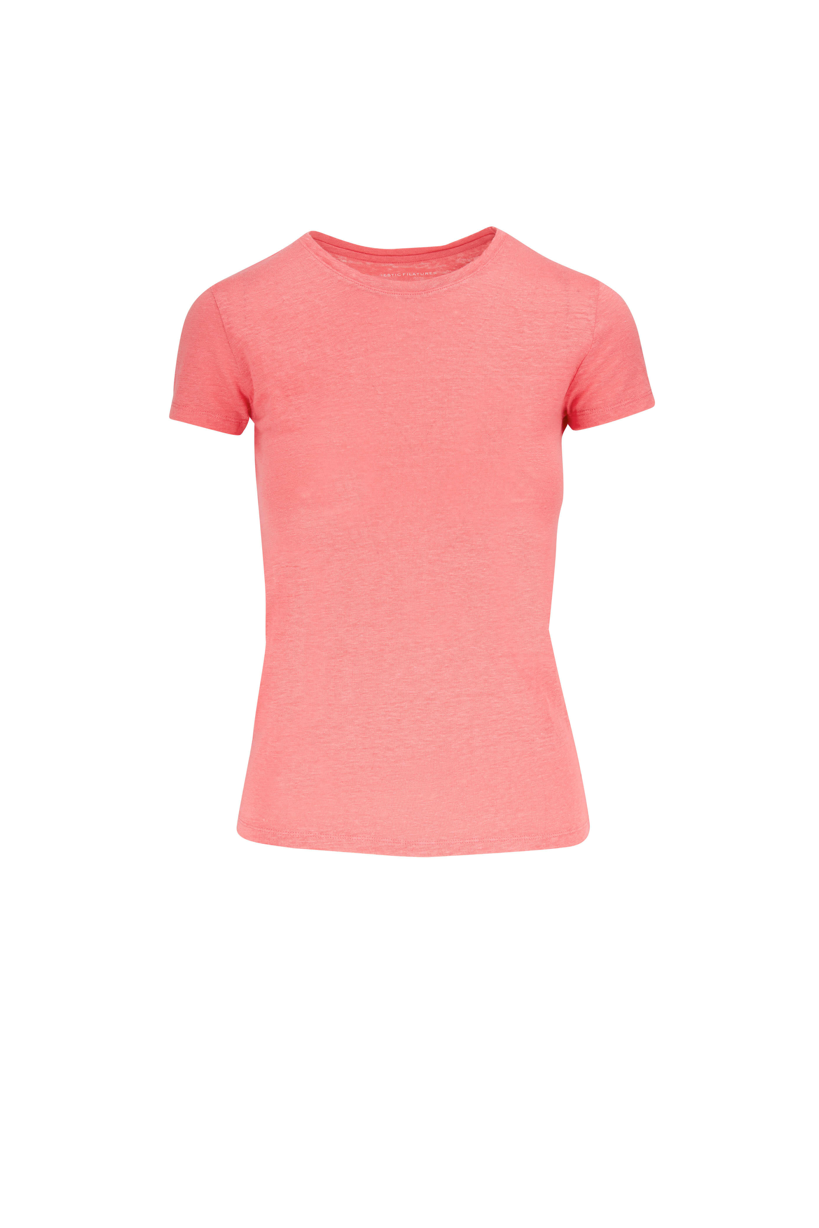 Majestic - Coral Stretch Linen Crewneck T-Shirt | Mitchell Stores