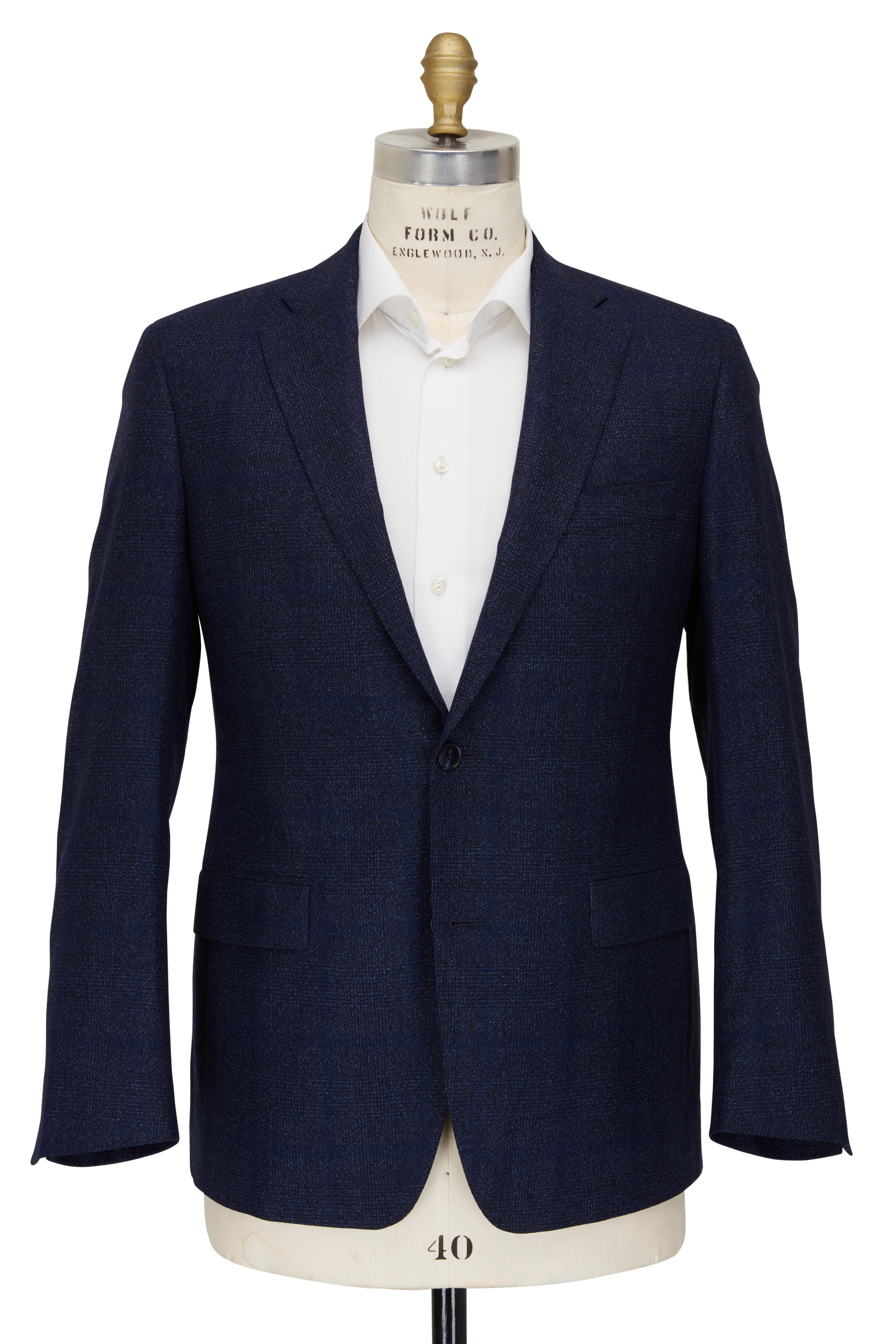 Atelier Munro - Navy Blue Wool Speckled Glen Plaid Suit
