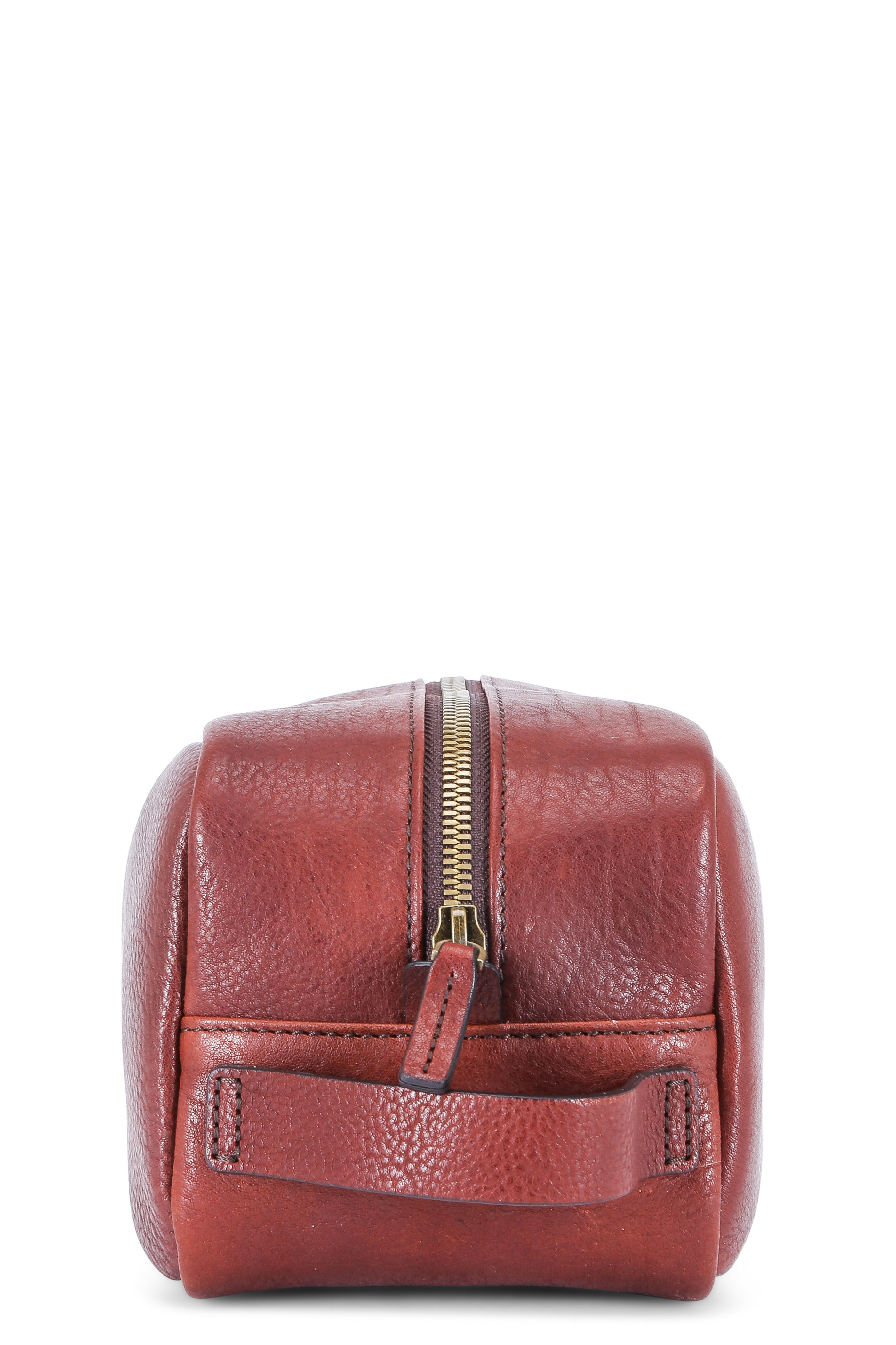 Bosca - Medium Brown Washed Italian Leather Dopp Kit