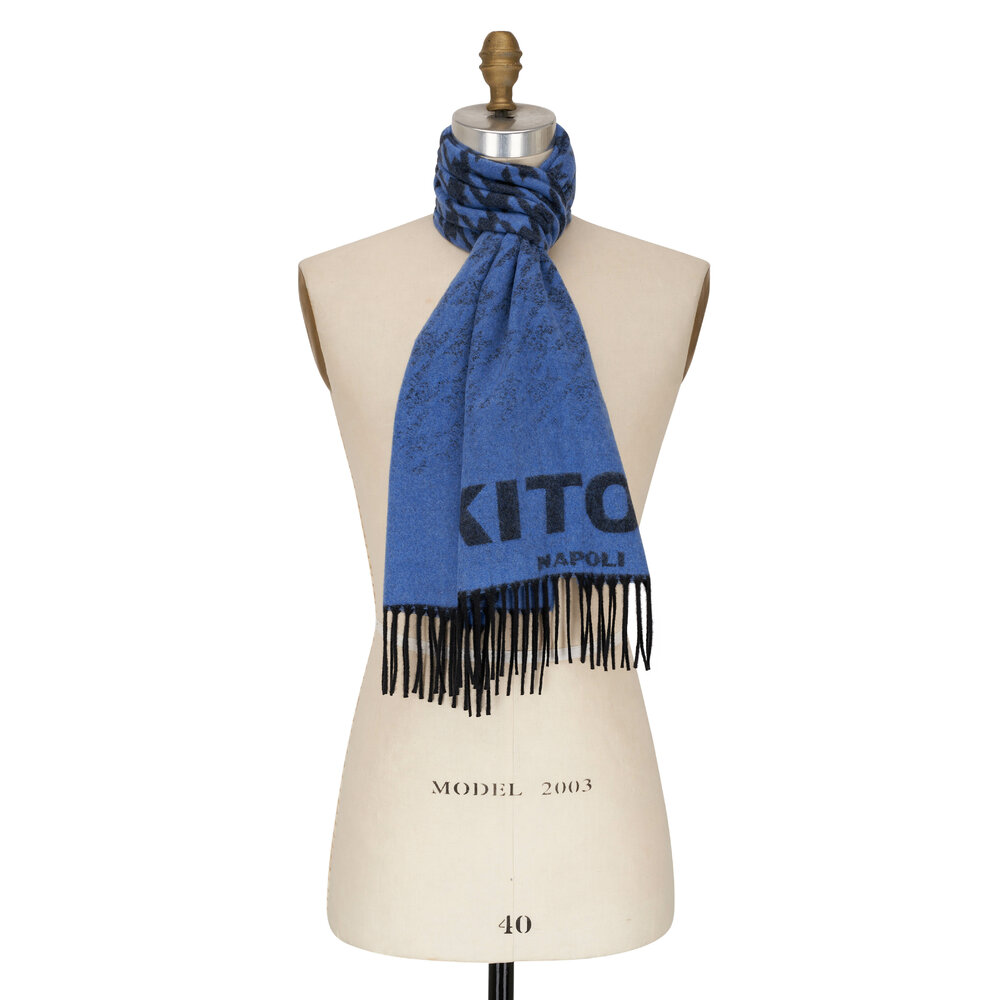 Kiton - Blue Cashmere Fringe Scarf | Mitchell Stores
